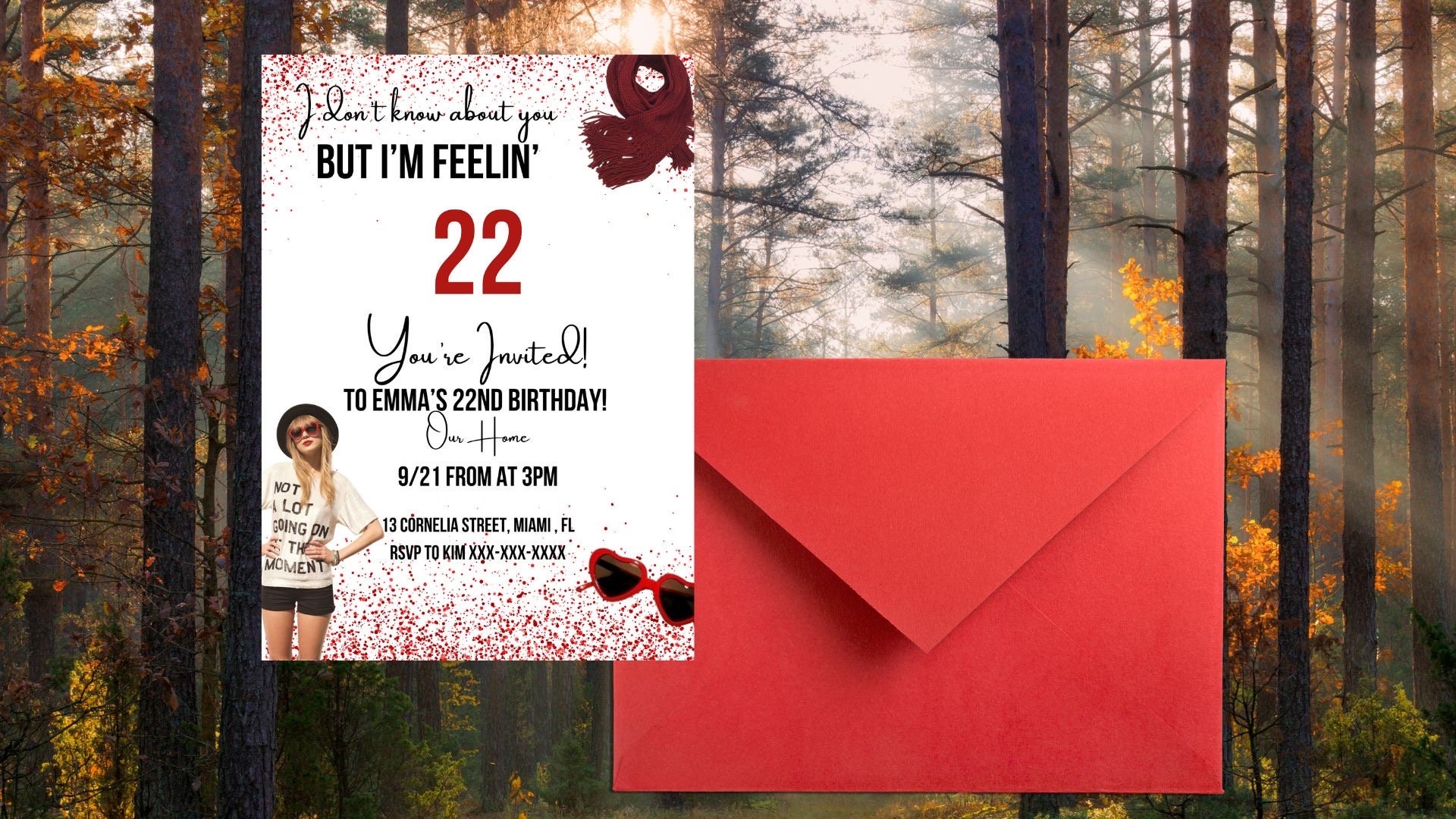 Red Taylor Swift Invitation, Birthday Invitation, I'm Feeling 22 ...