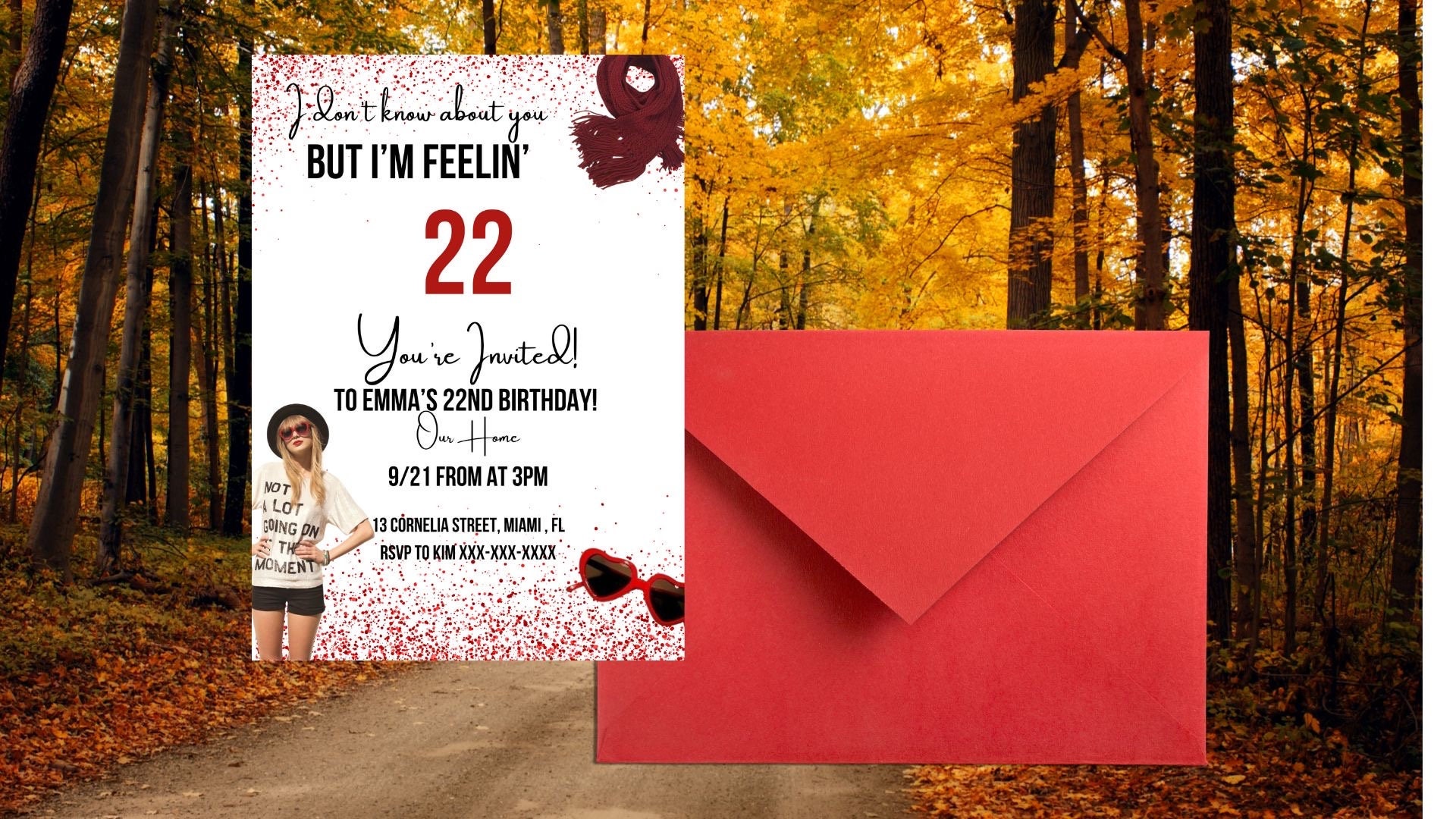 Red Taylor Swift Invitation, Birthday Invitation, I'm Feeling 22 ...