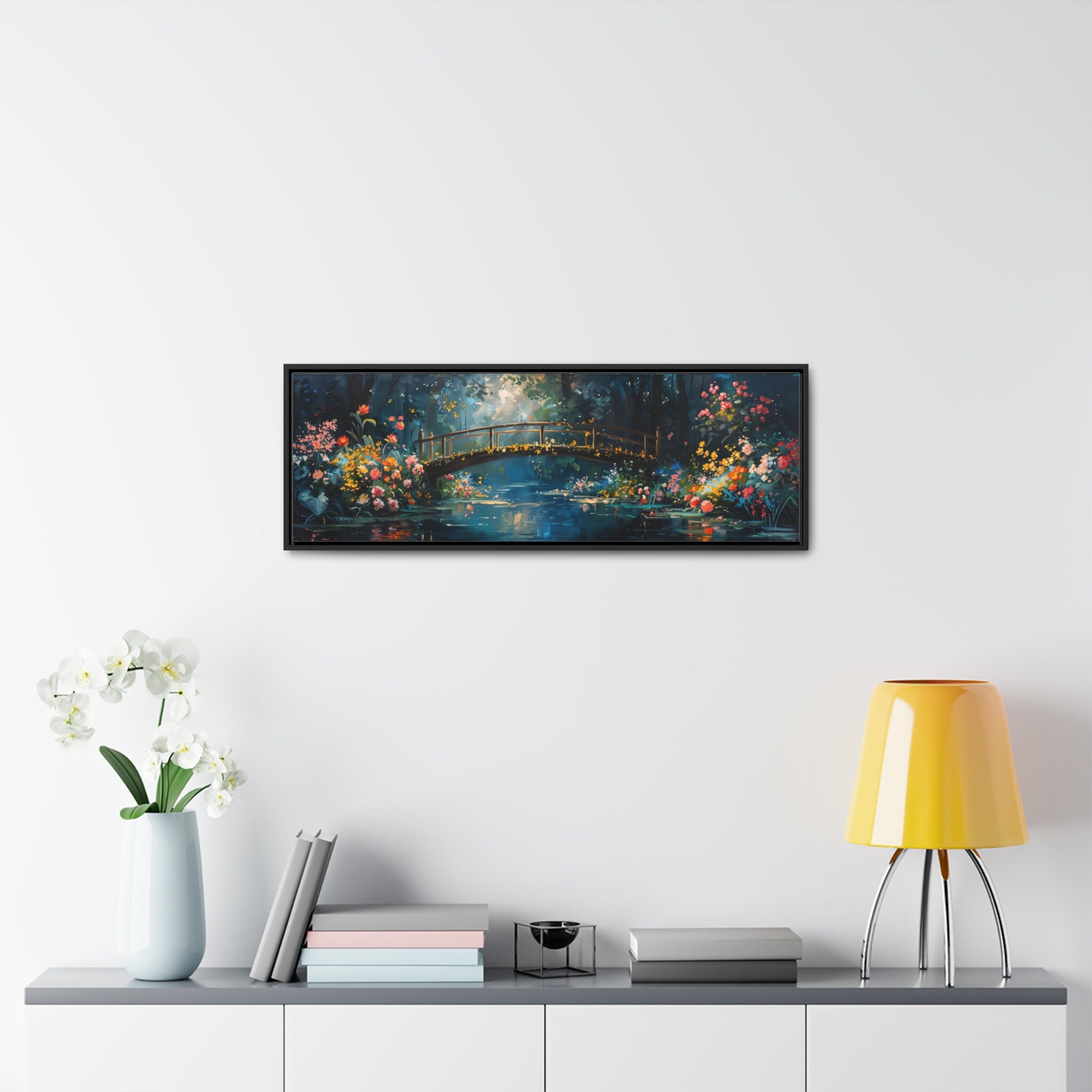 River Bridge, Abstract Boho Design, Forest Nature Print, Narrow Wall ...