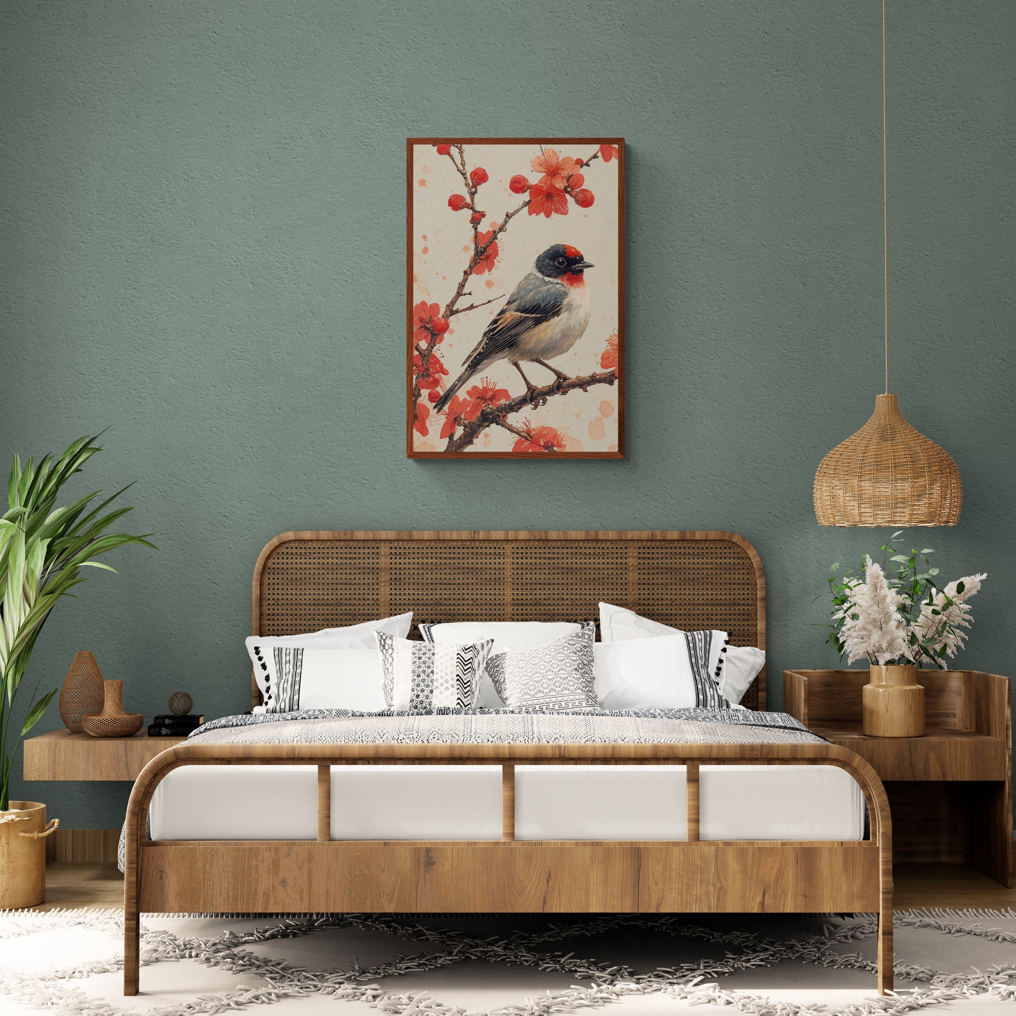 Narrow Wall Art Decor, Japandi Wall Art, Sparrow Wall Art, Bird Wall ...