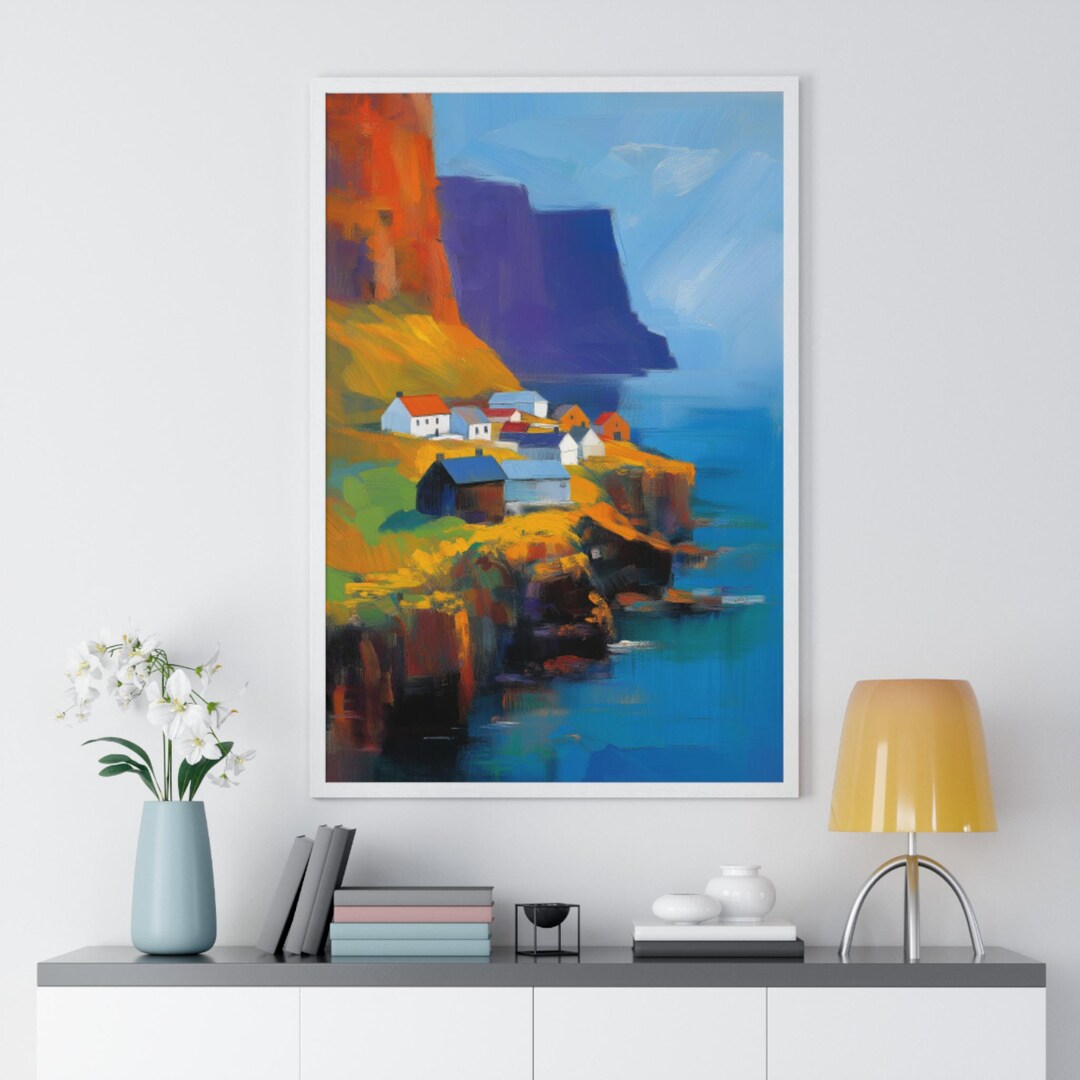 Abstract Italian Coastal Landscape Vertical Framed Poster, Colorful ...