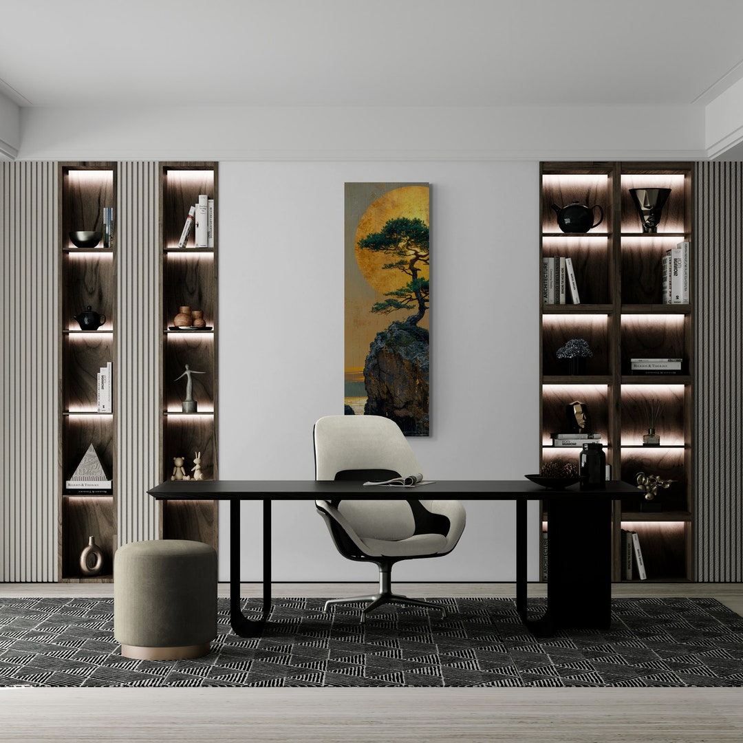 Large Japandi Wall Art, Japanese Nature, Bonsai Tree, Narrow Home Decor ...