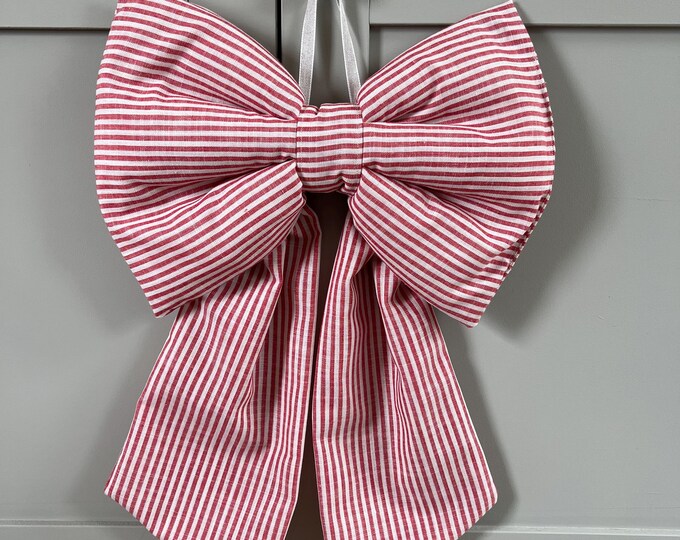 Large Fabric Candy Stripe Bow - Christmas Decor, Front Door Bow, Wreath ...