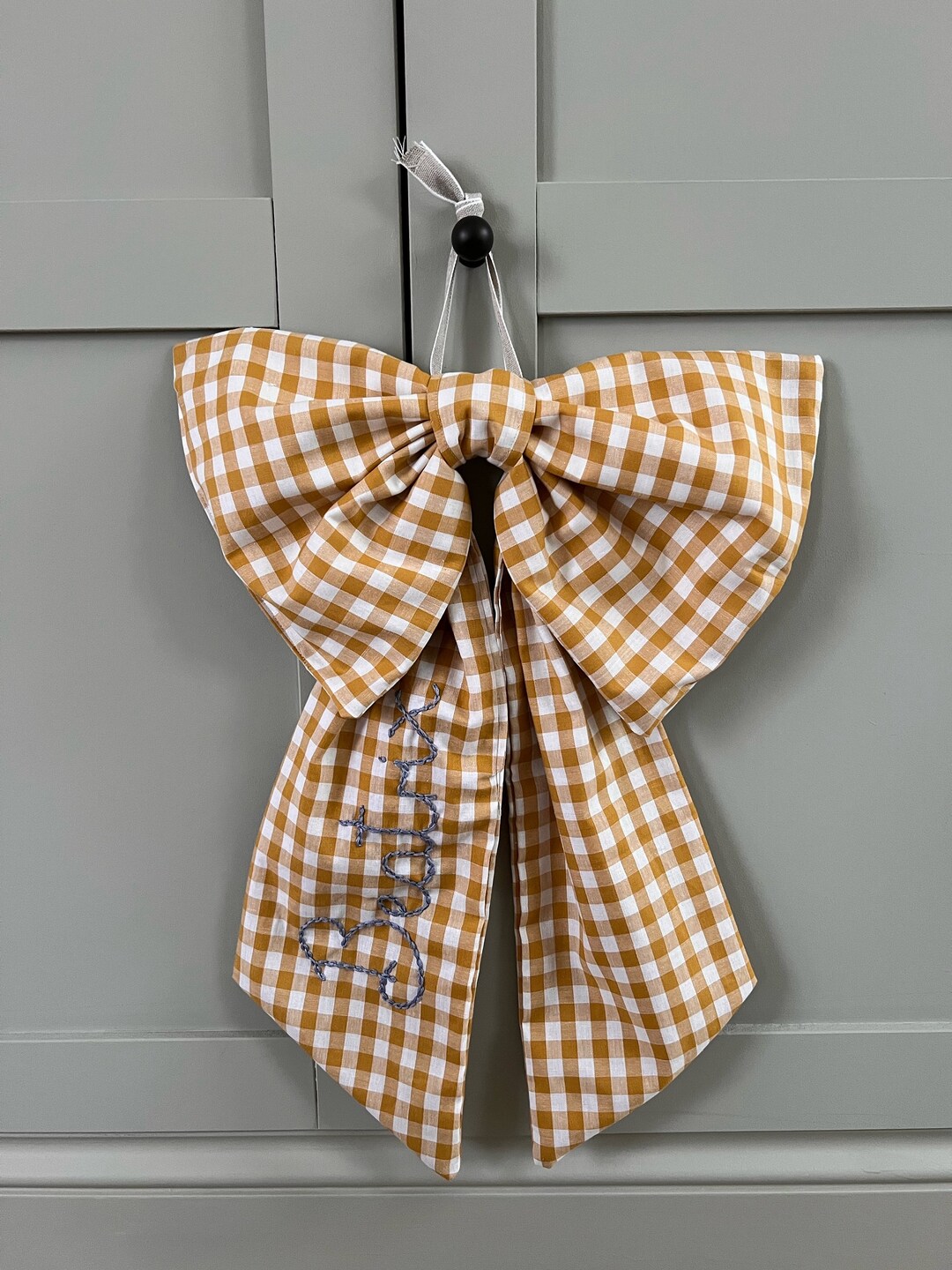 LARGE Fabric Custom Embroidered Bows Yellow Gingham for Doors and Wall ...