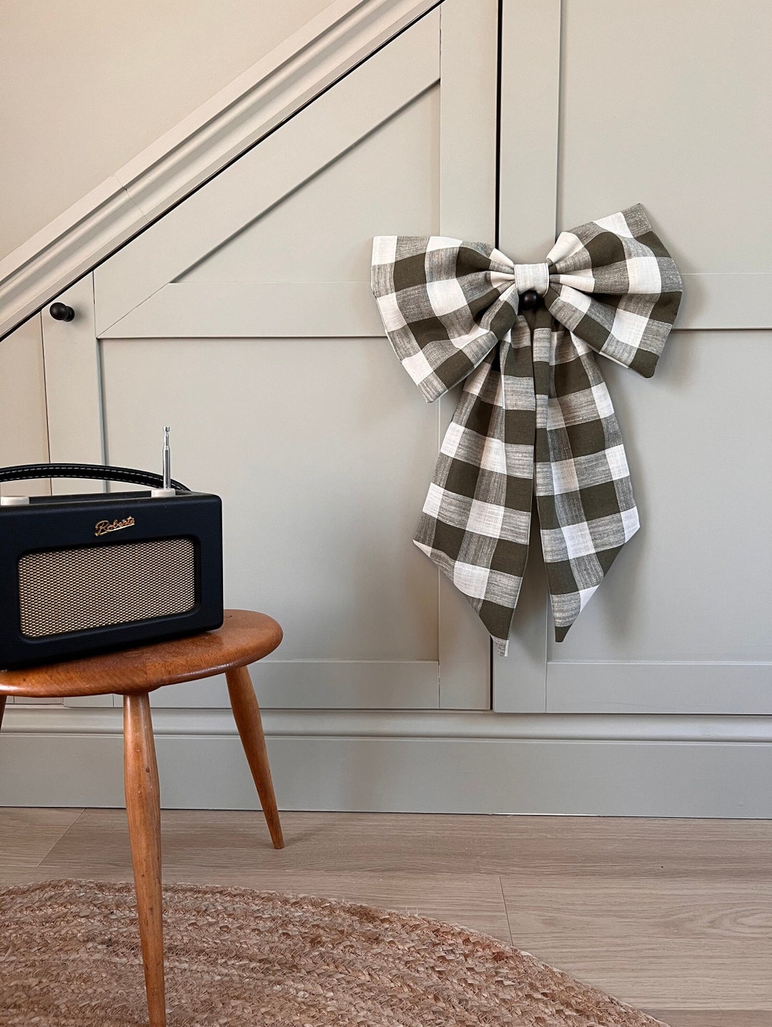 LARGE Luxury Fabric Giant Bow for Doors & Decor Gingham Linen Colour ...