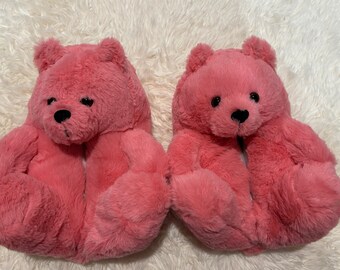 Teddy Bear Women Warm Furry Plush Slippers Slides Size 9 Purple - Etsy