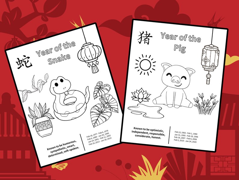 Chinese Zodiac/new Year Coloring Pages! 30 Printable Chinese New Year ...