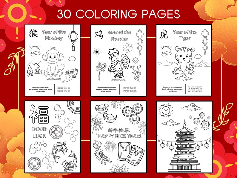 Chinese Zodiac/new Year Coloring Pages 30 Printable Chinese New Year ...