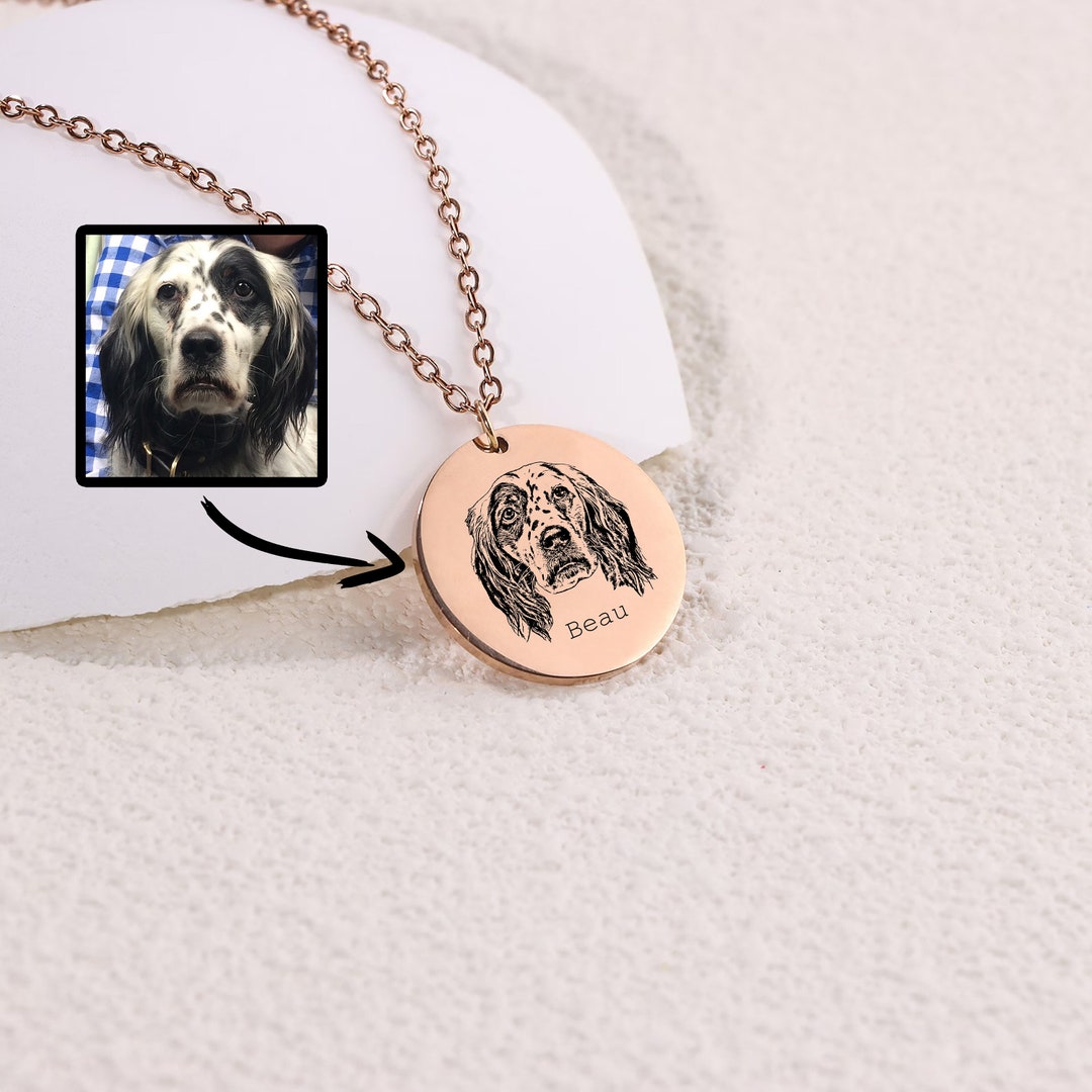 Personalized Pet Photo Necklace, Custom Pet Portrait Jewelry, Dog Photo ...