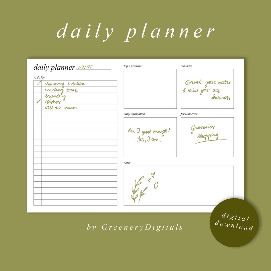 Minimalist Printable Daily Planner, A4 Digital Planner, Organization ...