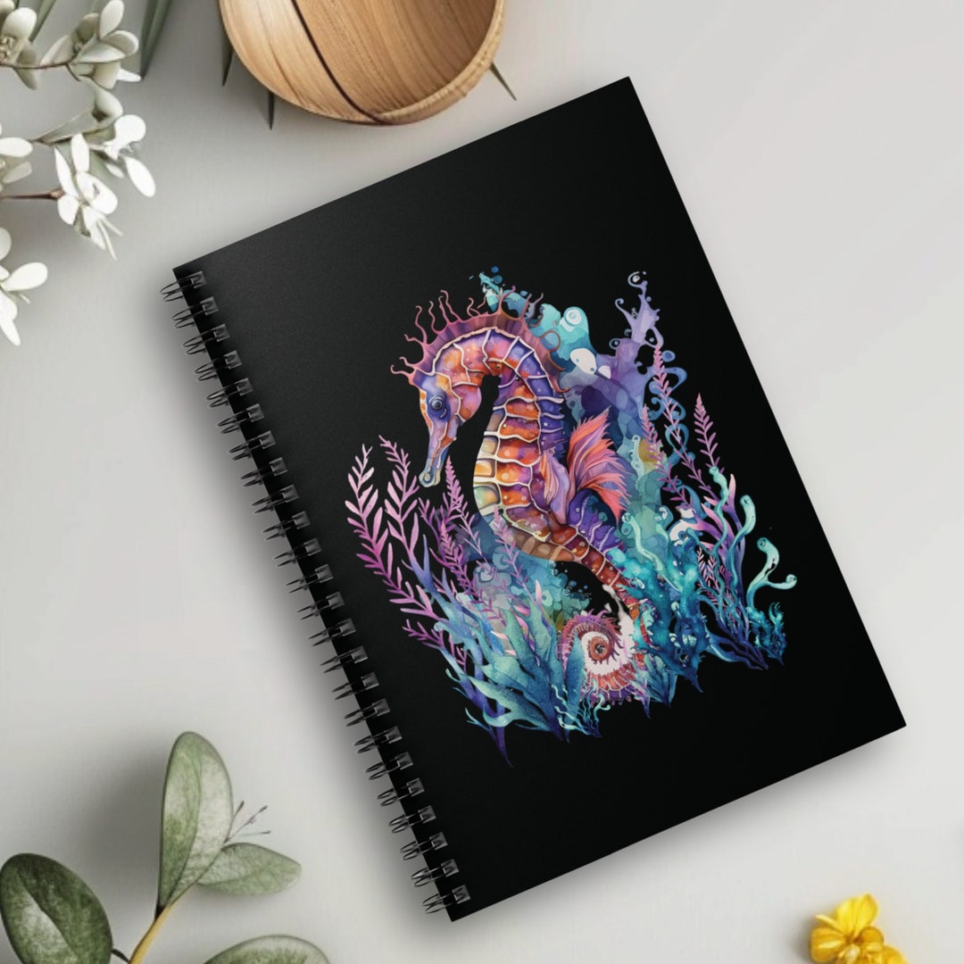Seahorse Ocean Plants Spiral Notebook-ruled Line Watercolor Seahorse ...