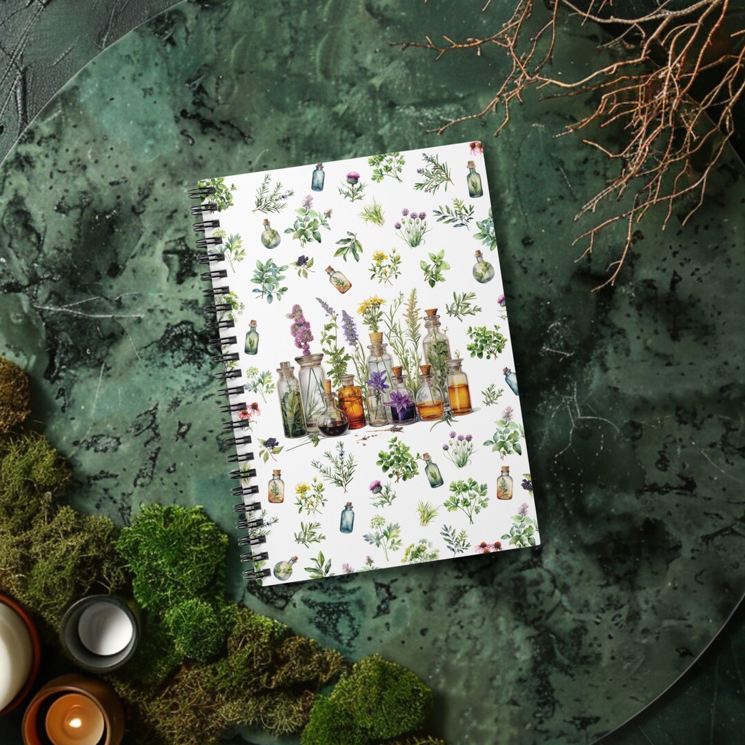 Herbs and Bottles Spiral Notebook-ruled Line Botanical Apothecary ...