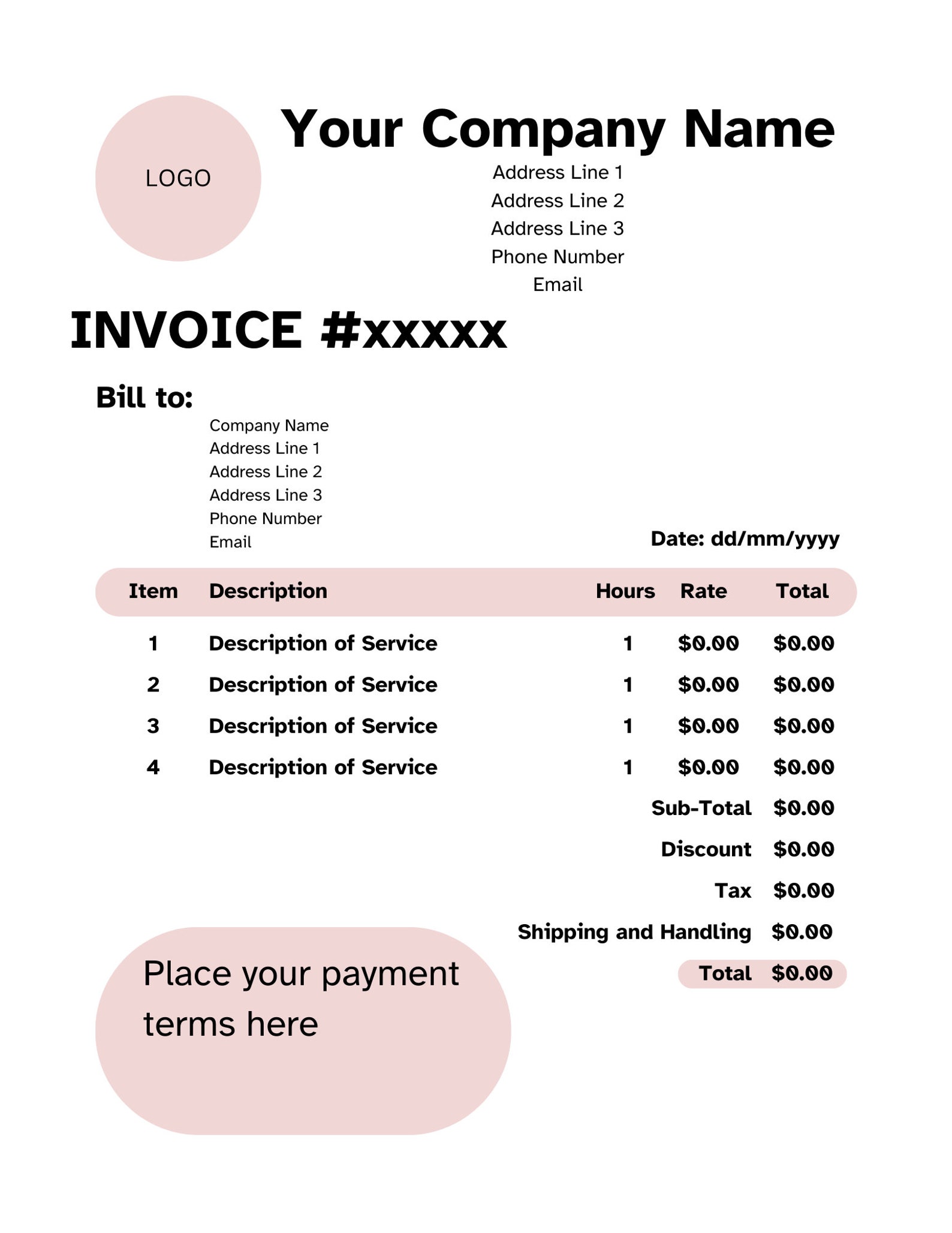 Hourly Work Invoice Template for Canva | Professional Service Billing ...