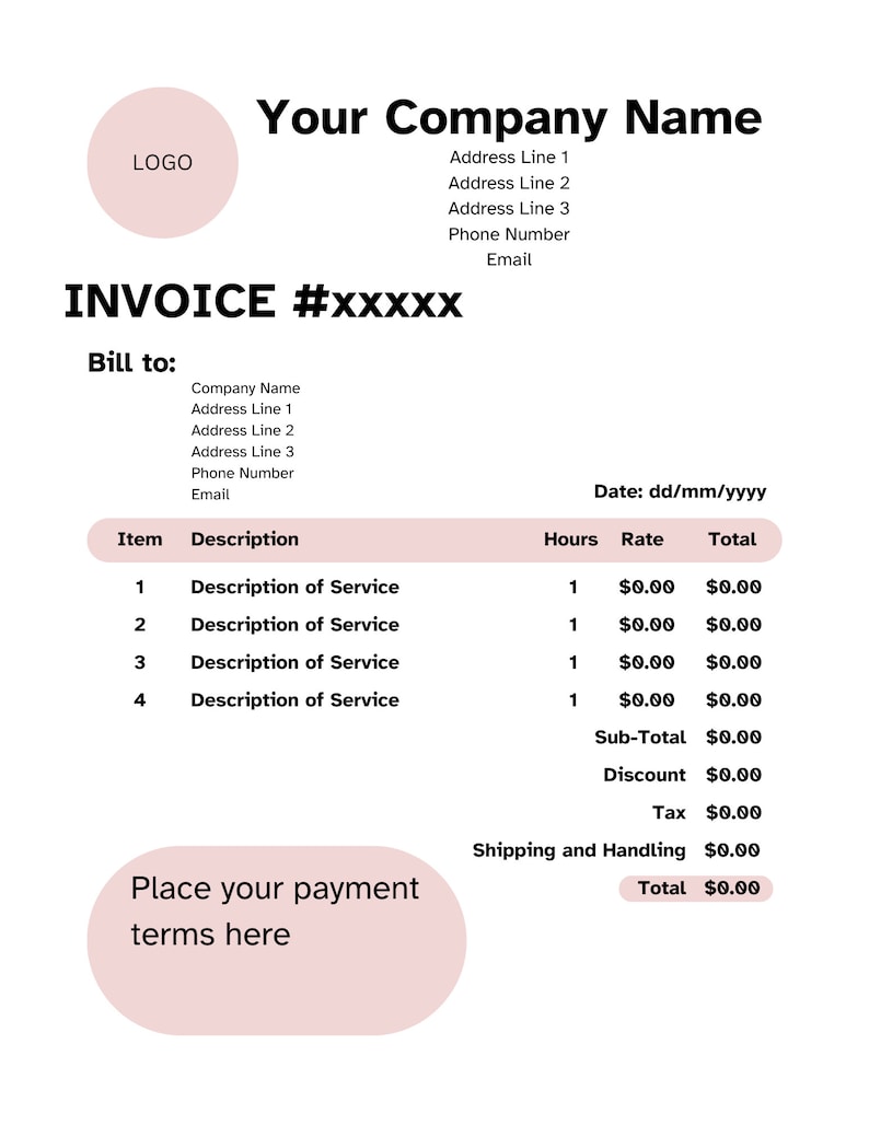 Hourly Work Invoice Template for Canva | Professional Service Billing ...