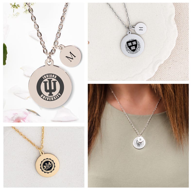 Graduation Necklace, Custom College Logo Necklace, Gold Pendant ...
