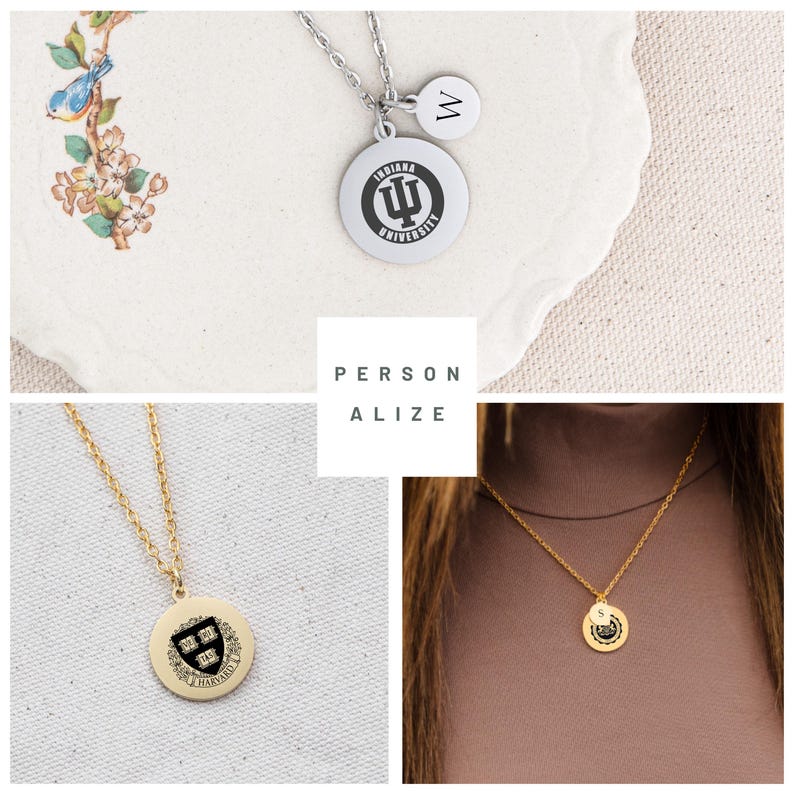 Graduation Necklace, Custom College Logo Necklace, Gold Pendant ...