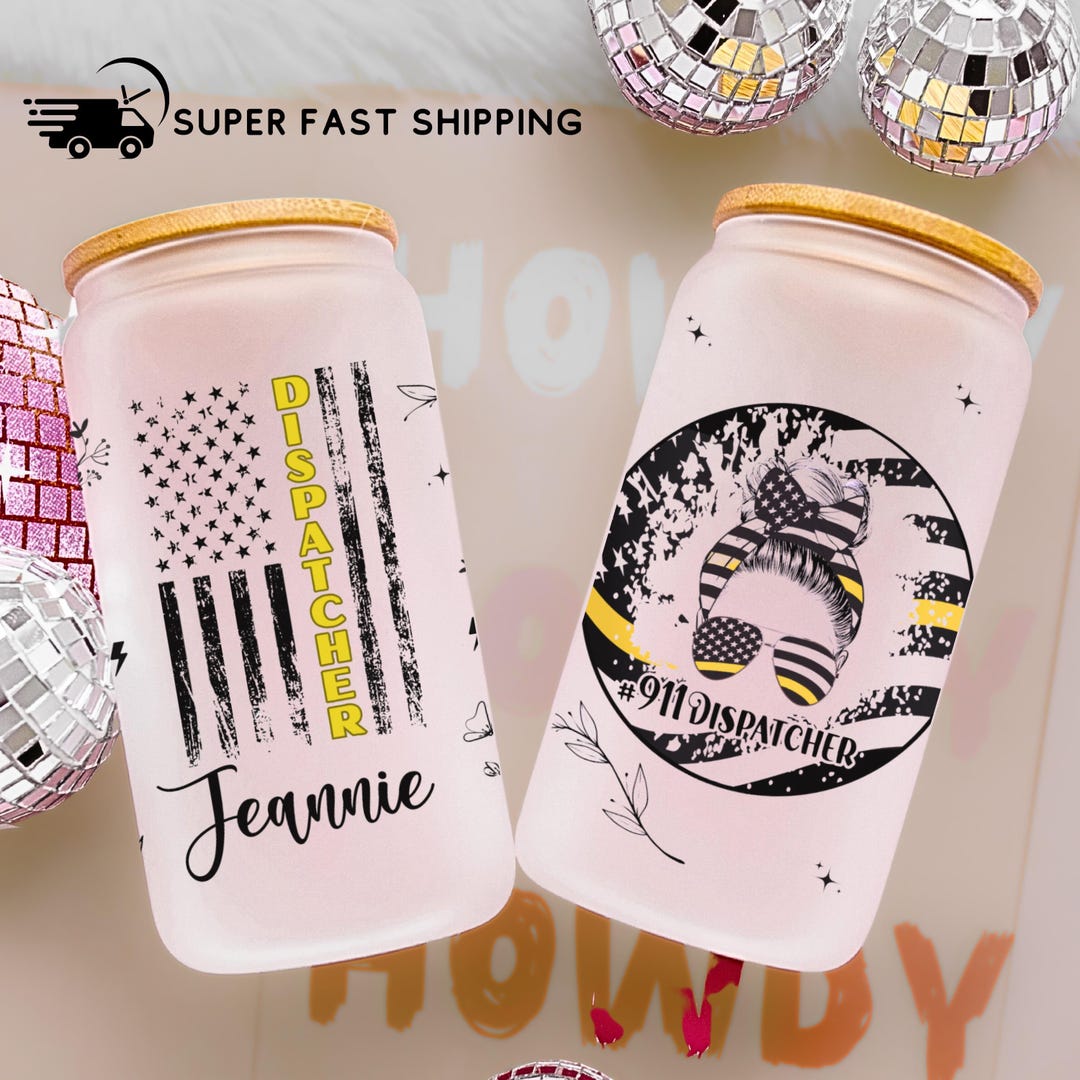 911 Dispatcher Frosted Glass, 911 Yellow Stripe Tumbler, 911 Dispatch ...