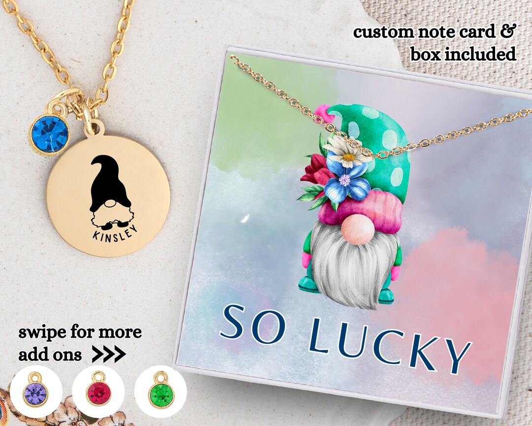 Gnome Necklace, Gnome Gift for Gnome Lovers, Gnome Pendant Custom Name ...