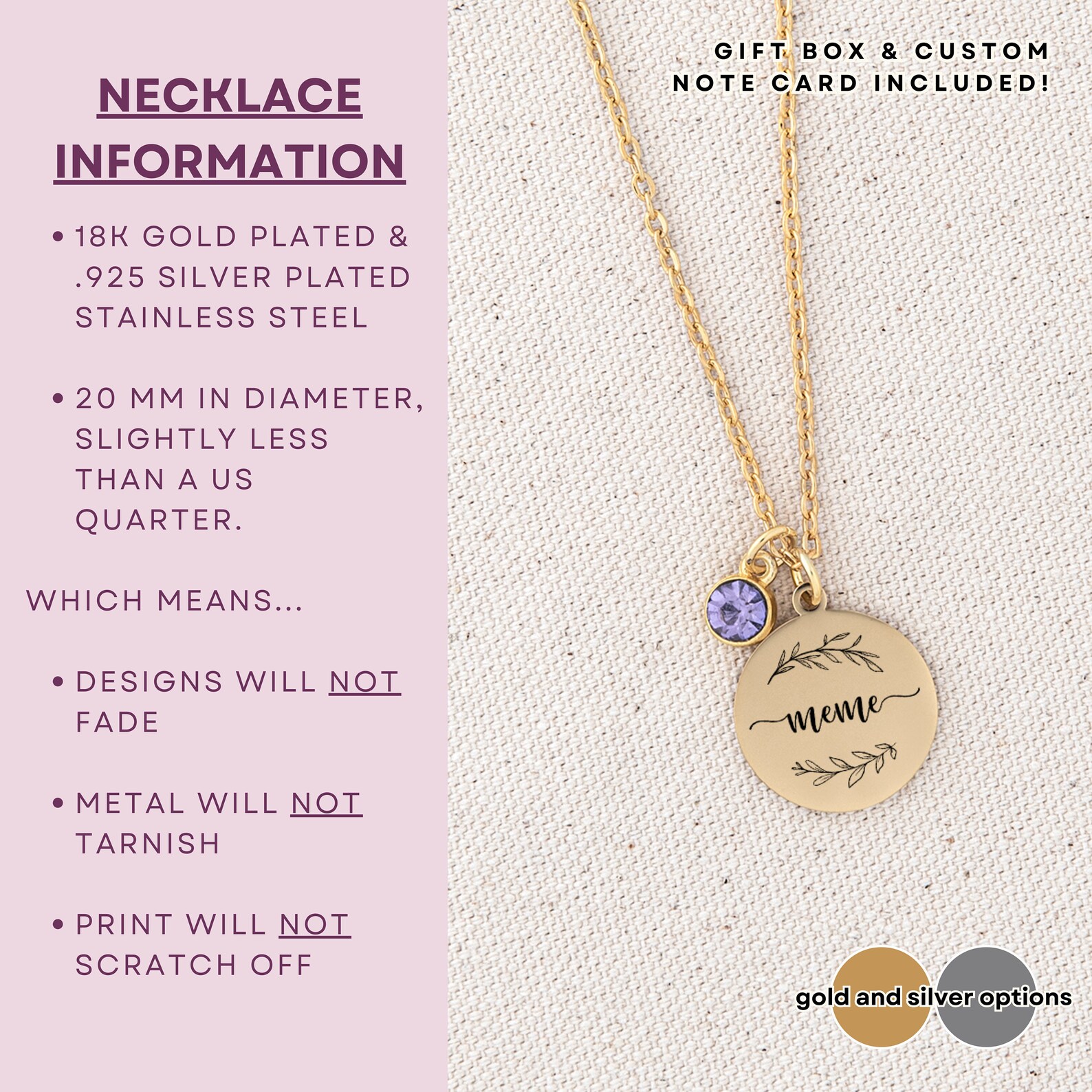 Meme Necklace, Meme Gift, Gift for Mimi, Birthstone Necklace, Meme ...