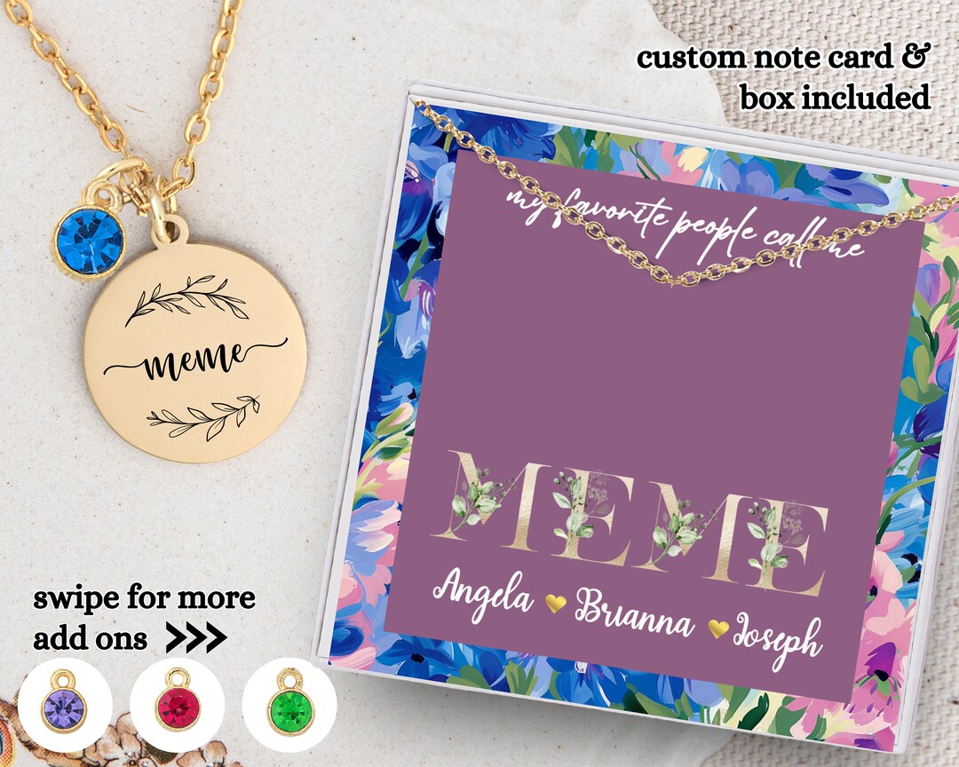 Meme Necklace, Meme Gift, Gift for Mimi, Birthstone Necklace, Meme ...