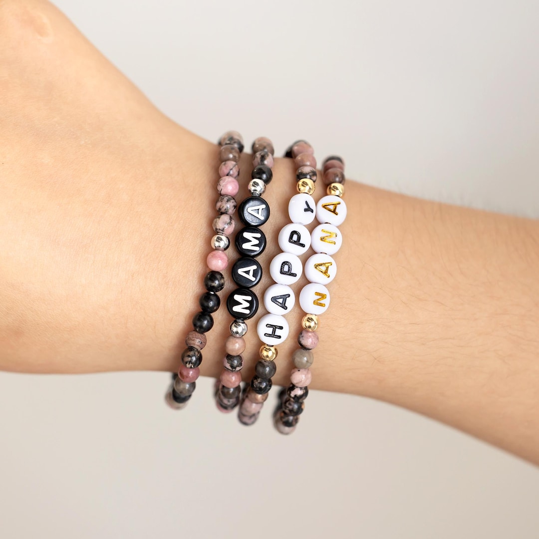 Personalized Name Bracelet, Custom Letter Beaded Bracelet, Black Brown ...