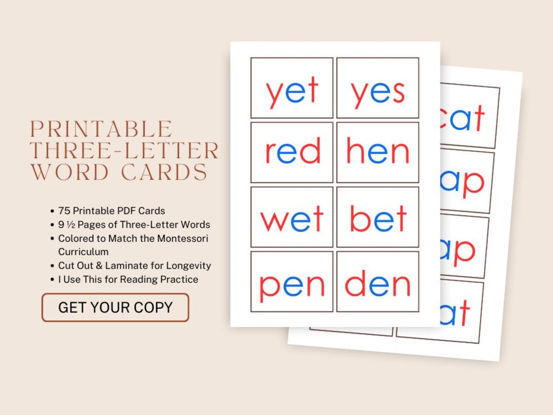 Montessori Three-letter Word Cards - Etsy