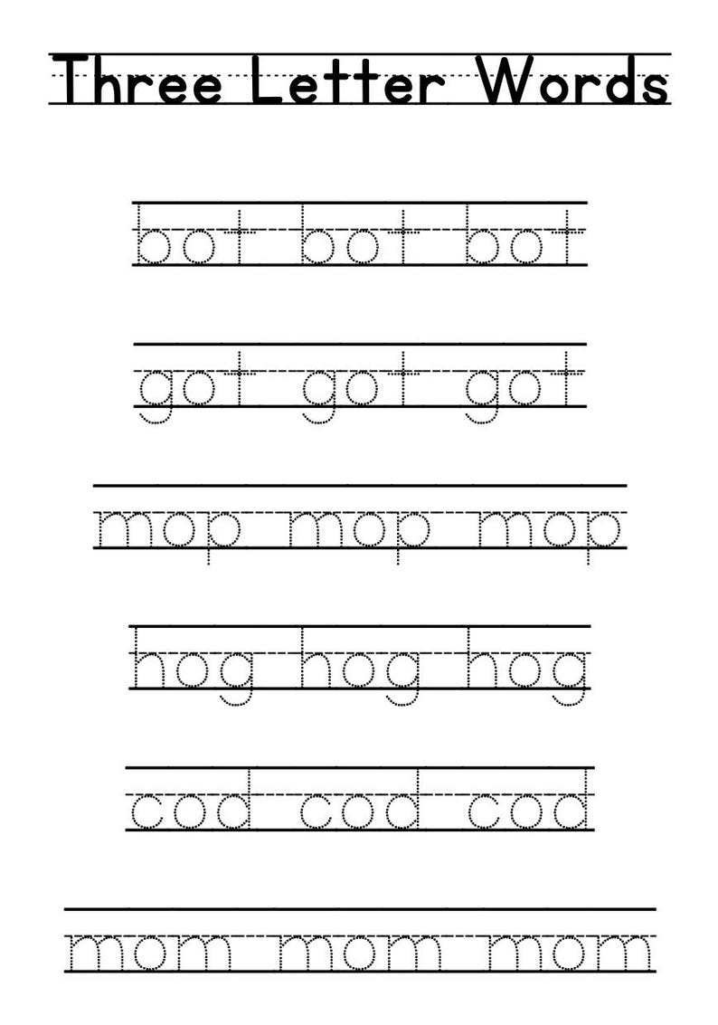 Three-letter Word Tracing Sheets - Etsy