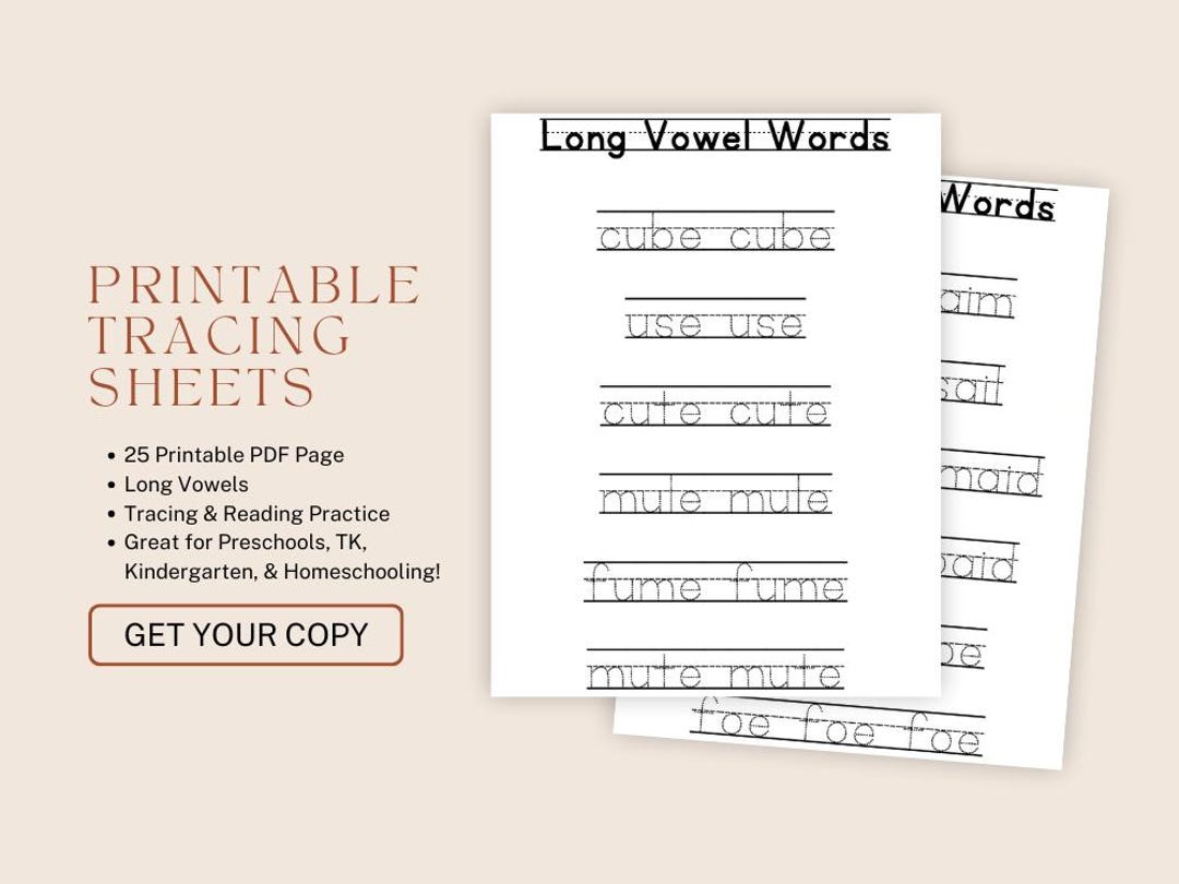 Long Vowel Words Tracing Sheets - Etsy