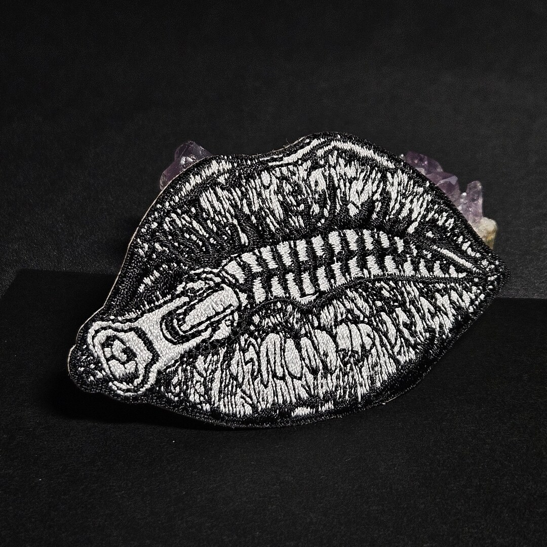 Lip Goth Dark Patch: Patch in Black and White, Embroidered, Iron-on ...
