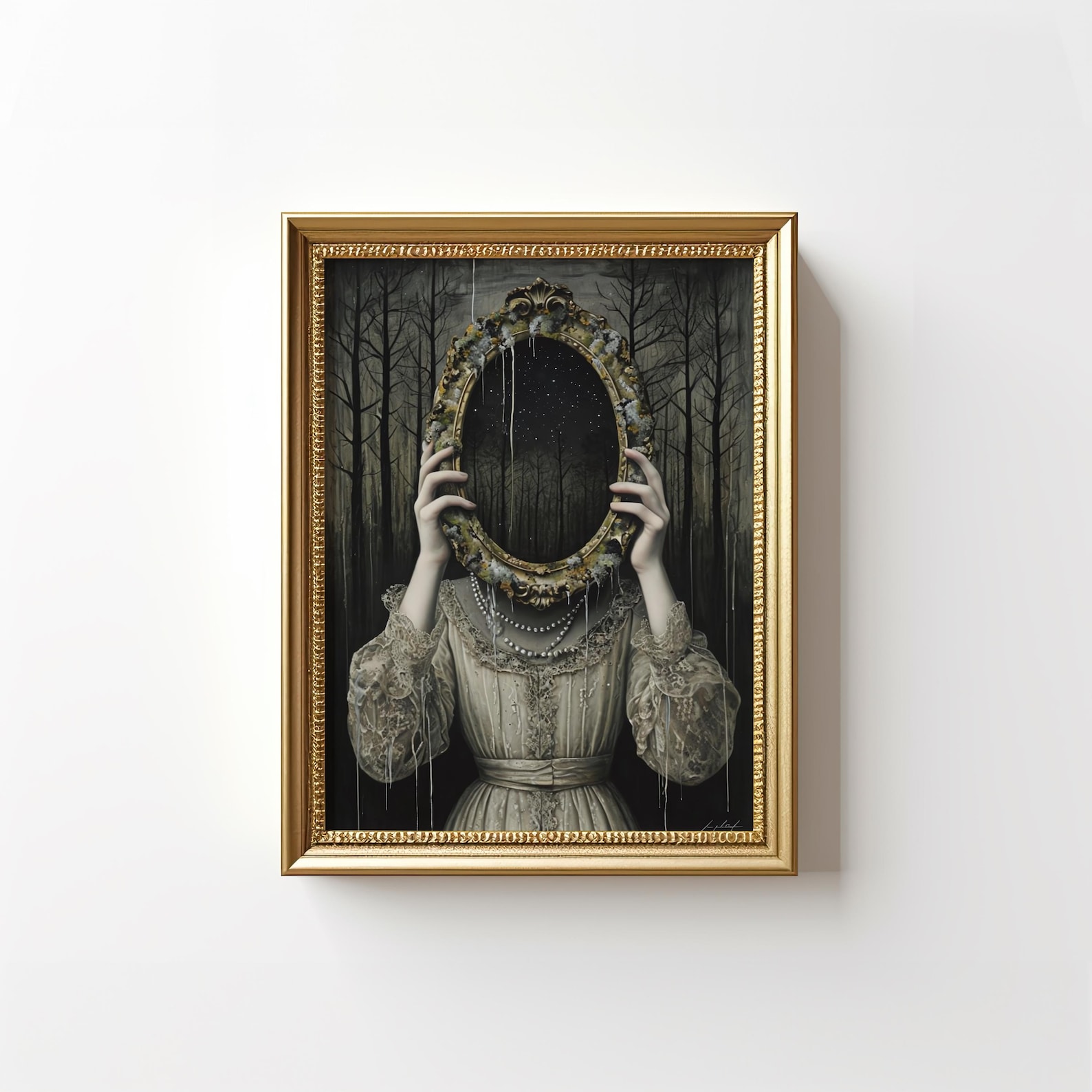 Mysterious Mirror: Victorian Decor, Gothic Dark Art, Vintage Woman Art ...