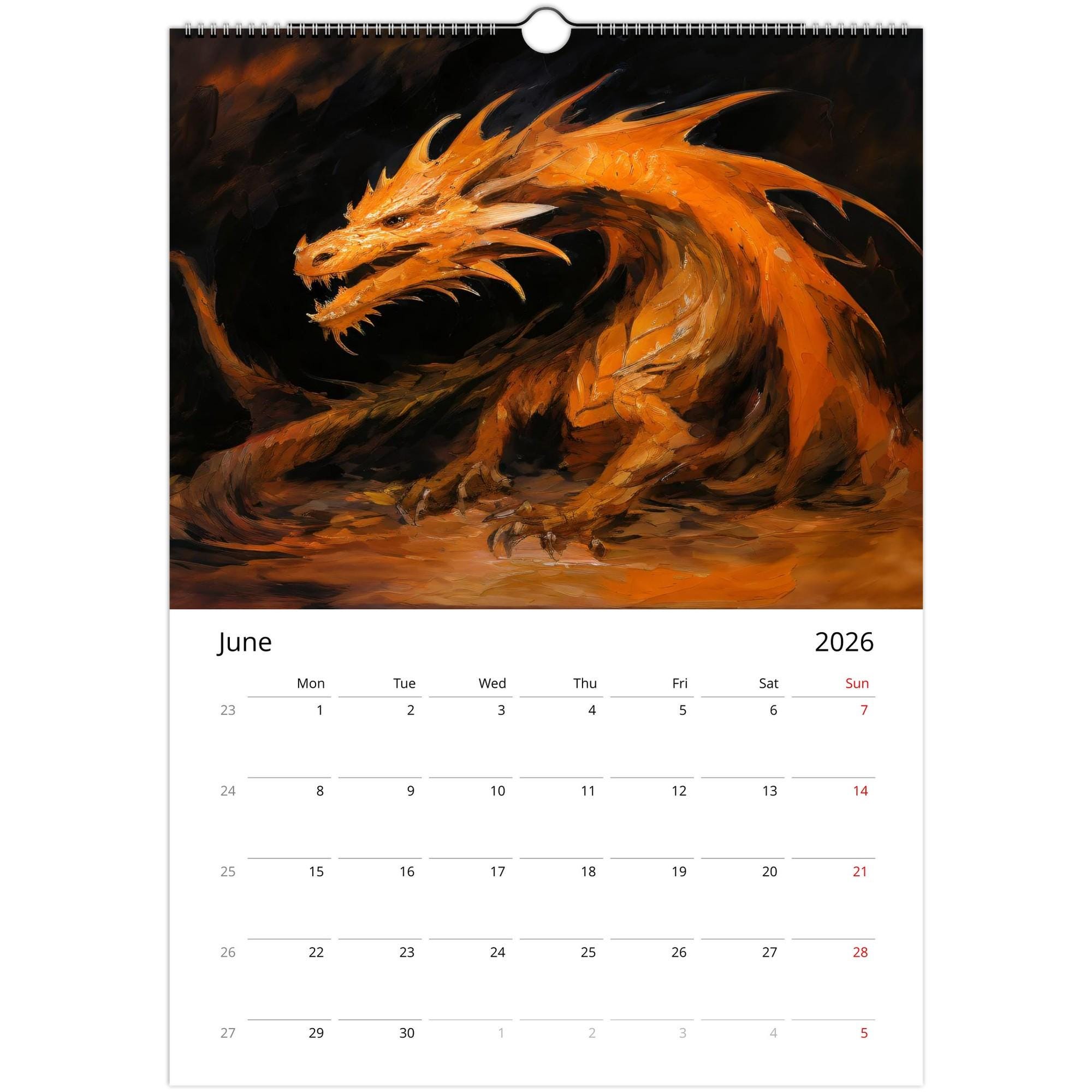 Dragon Wall Calendar 2026 With Epic Dragon Oil Painting Motifs as ...