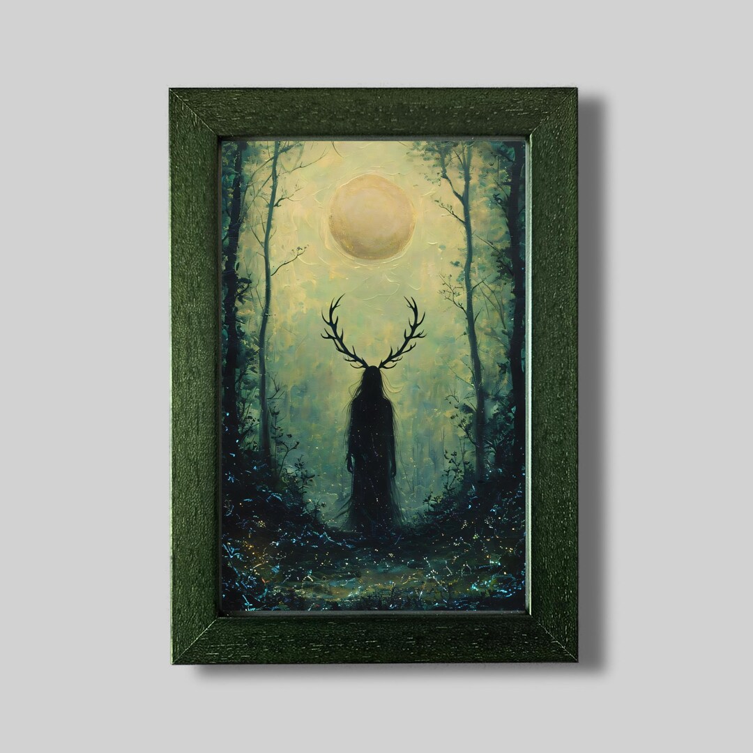 Druid at Full Moon Picture Frame, Dark Arts Green Wood Frame, Witchy ...