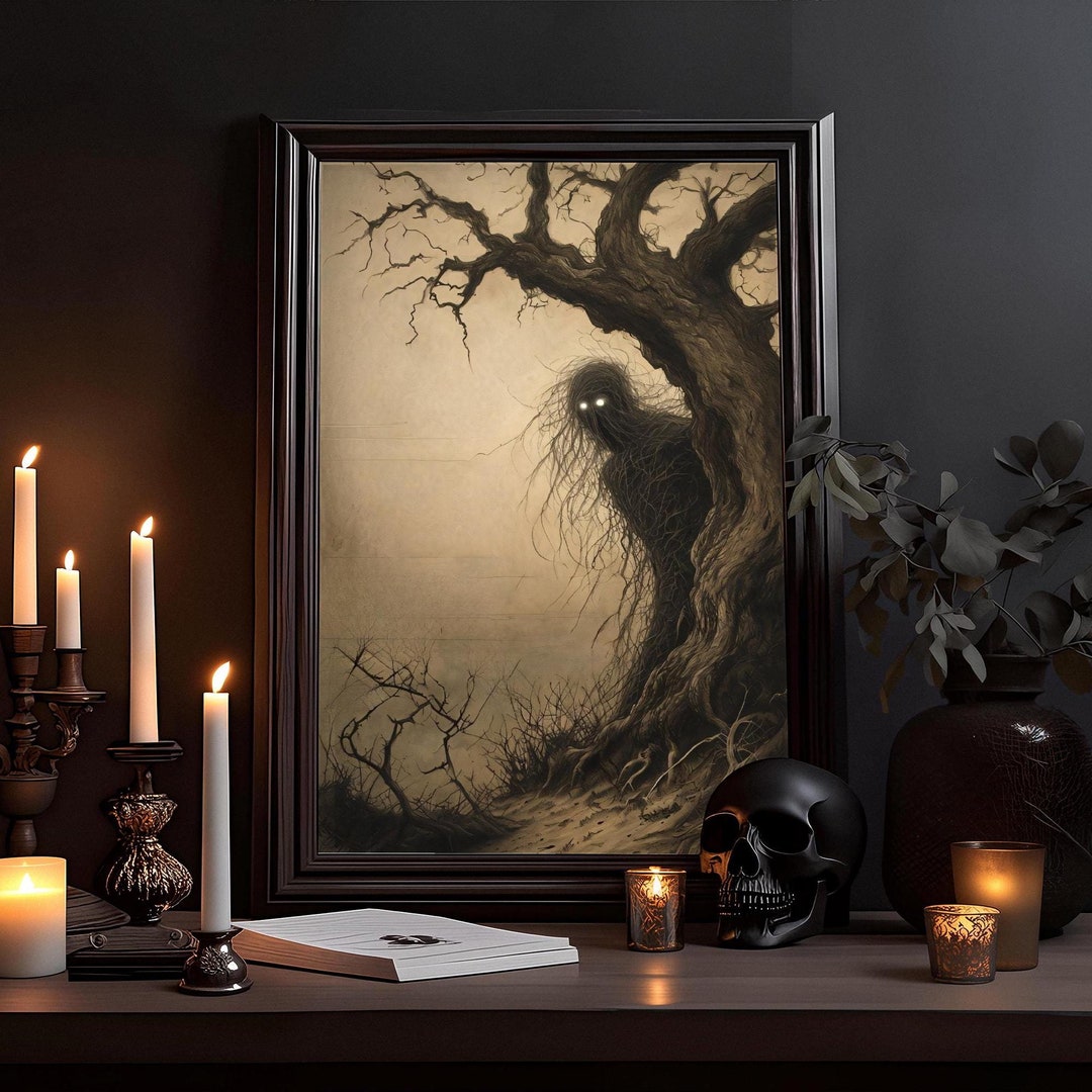 Figure in the Misty Forest Artwork: Horror Vintage Poster, Dark Arts ...