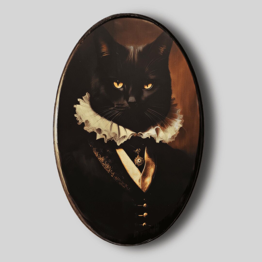 Victorian Cat Wood Print: Baroque Gothic Art, Dark Academia Art Wall ...