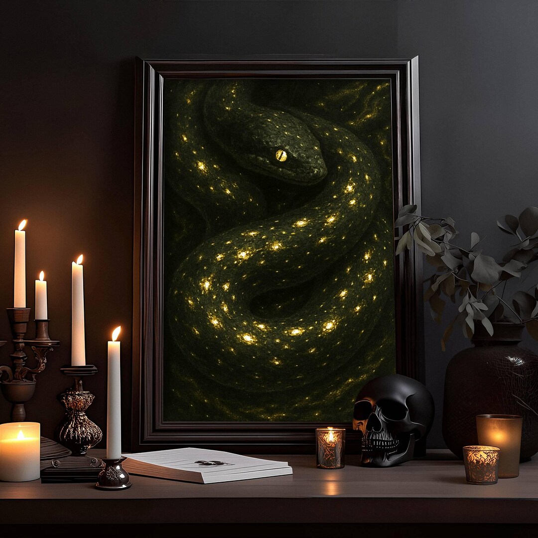 Cosmic Snake Art Print as a Mystical Symbol in Occult Goth Style for ...