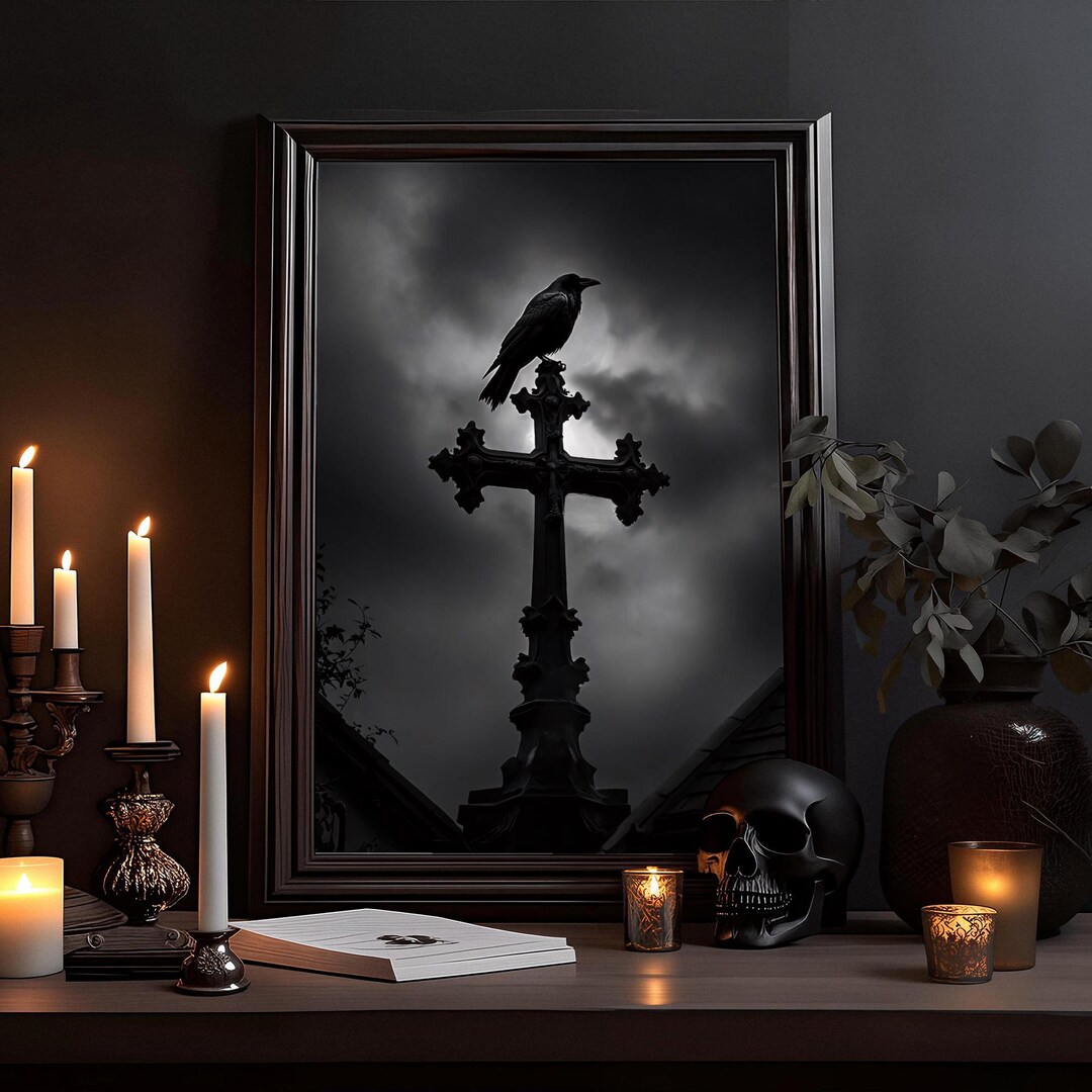 Raven on the Cross Art Print: Vintage Poster, Dark Art, Black Victorian ...