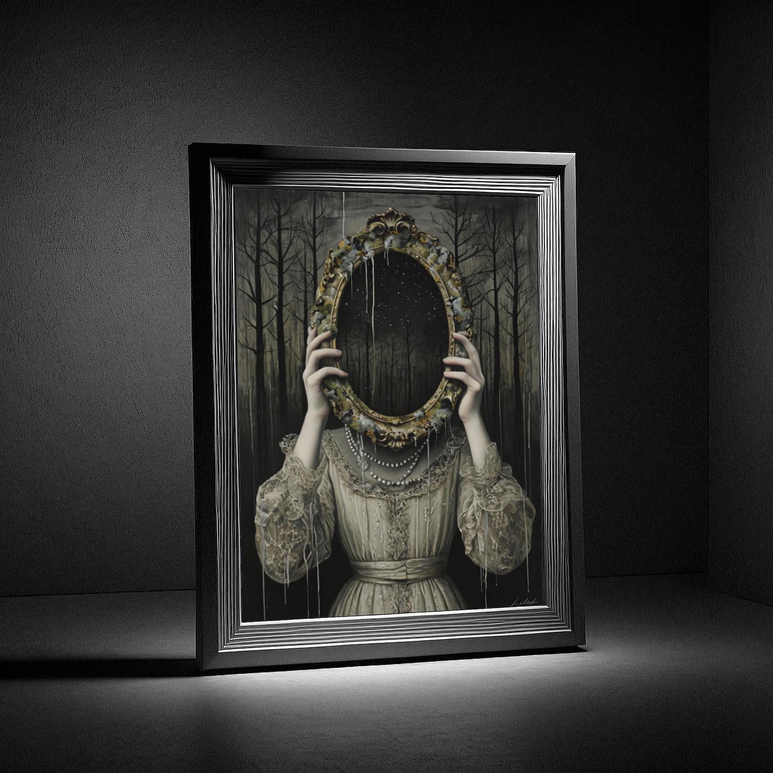 Mysterious Mirror: Victorian Decor, Gothic Dark Art, Vintage Woman Art ...