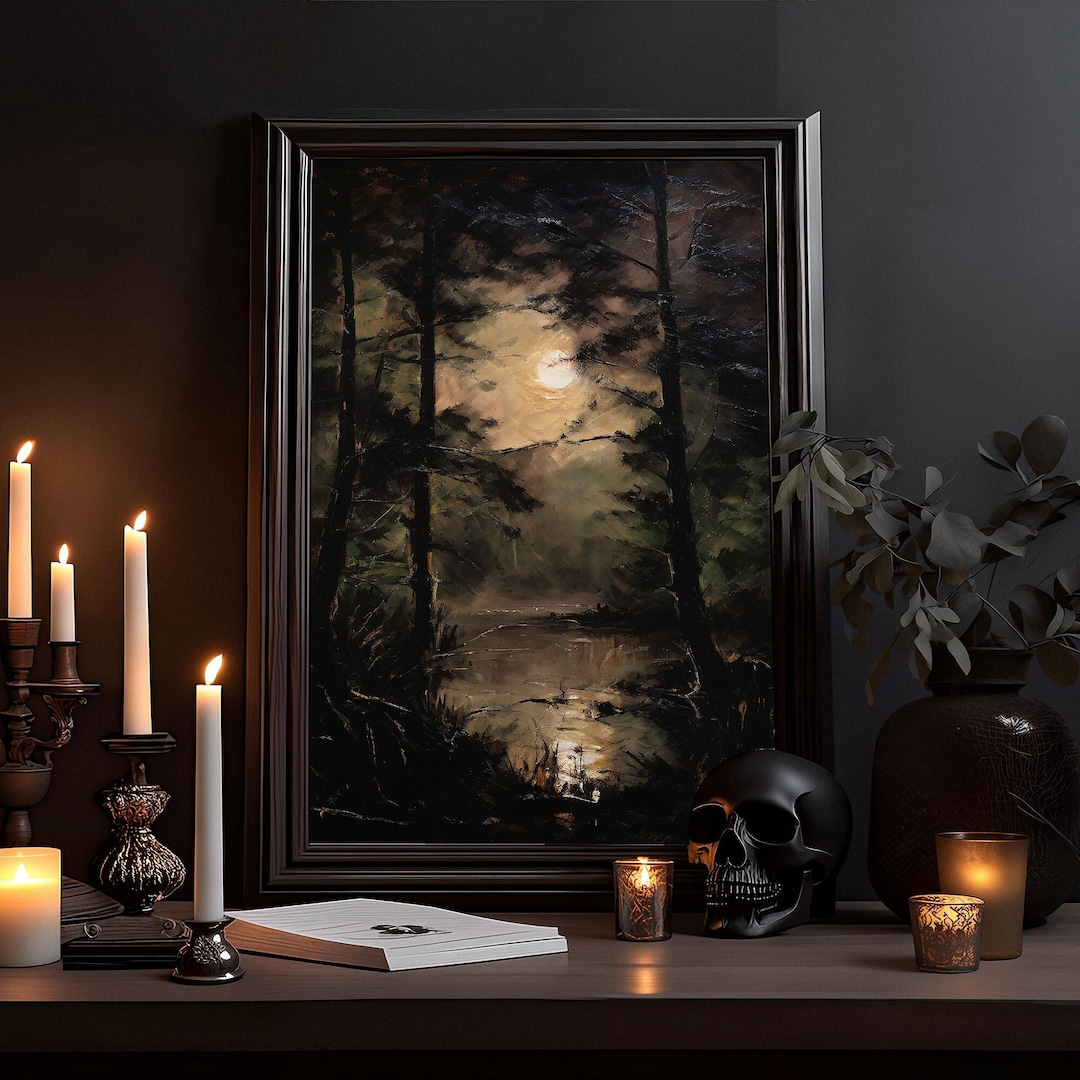 Lake in the Forest Oil Painting: Melancholic Image, Nature ...