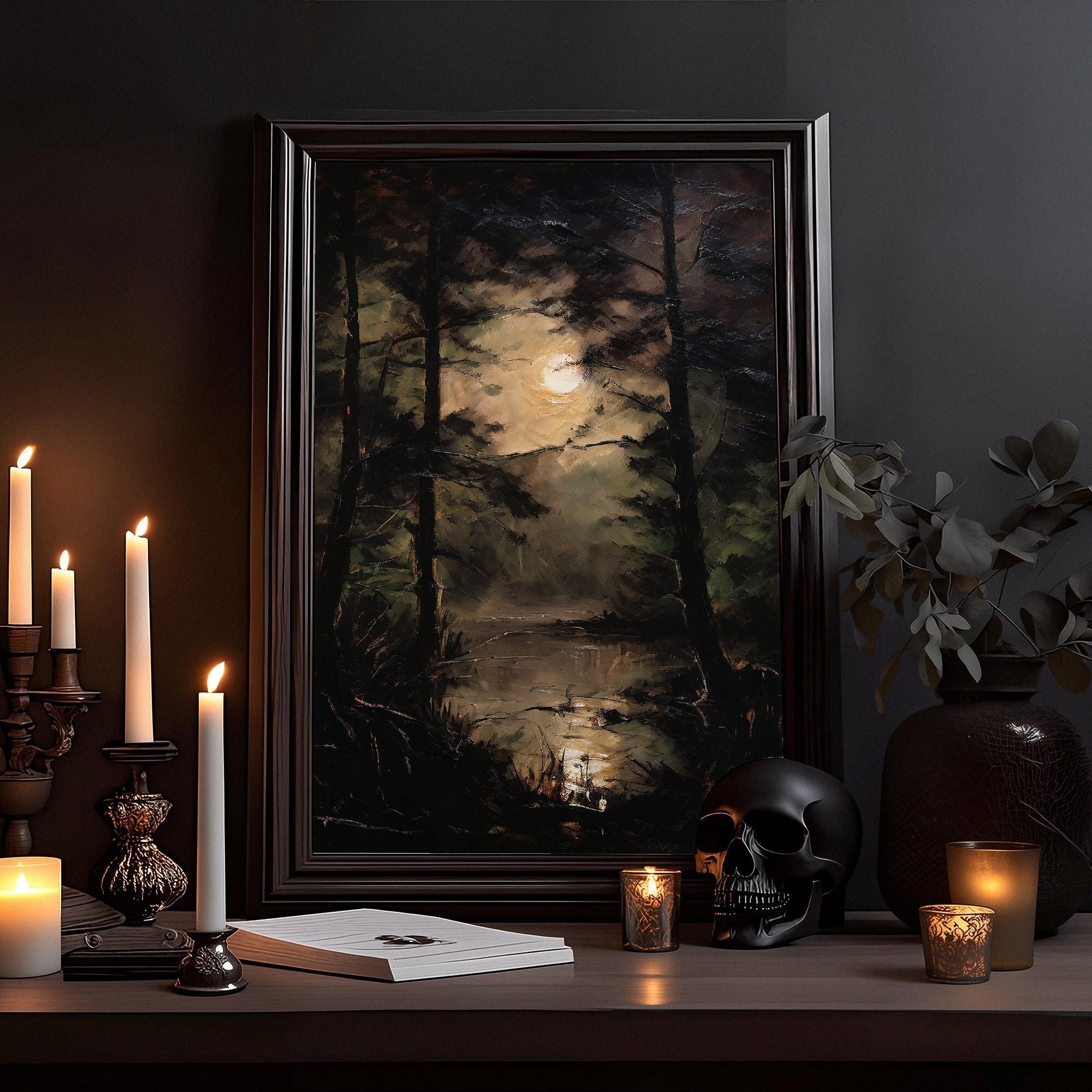 Lake in the Forest Oil Painting: Melancholic Image, Nature ...