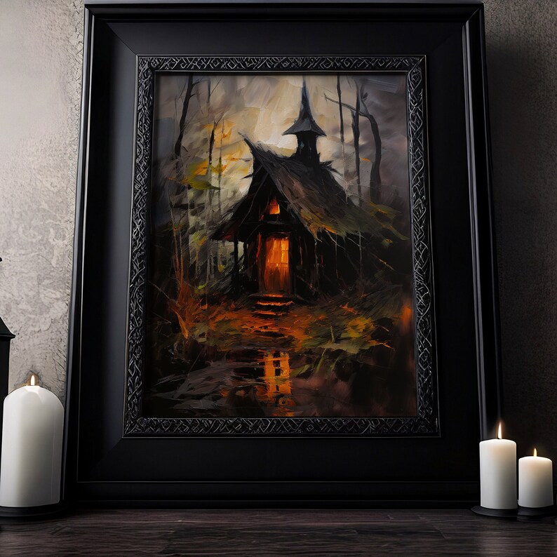 Witch's Hut in the Forest Oil Painting: Witchcraft, Witchy Poster ...