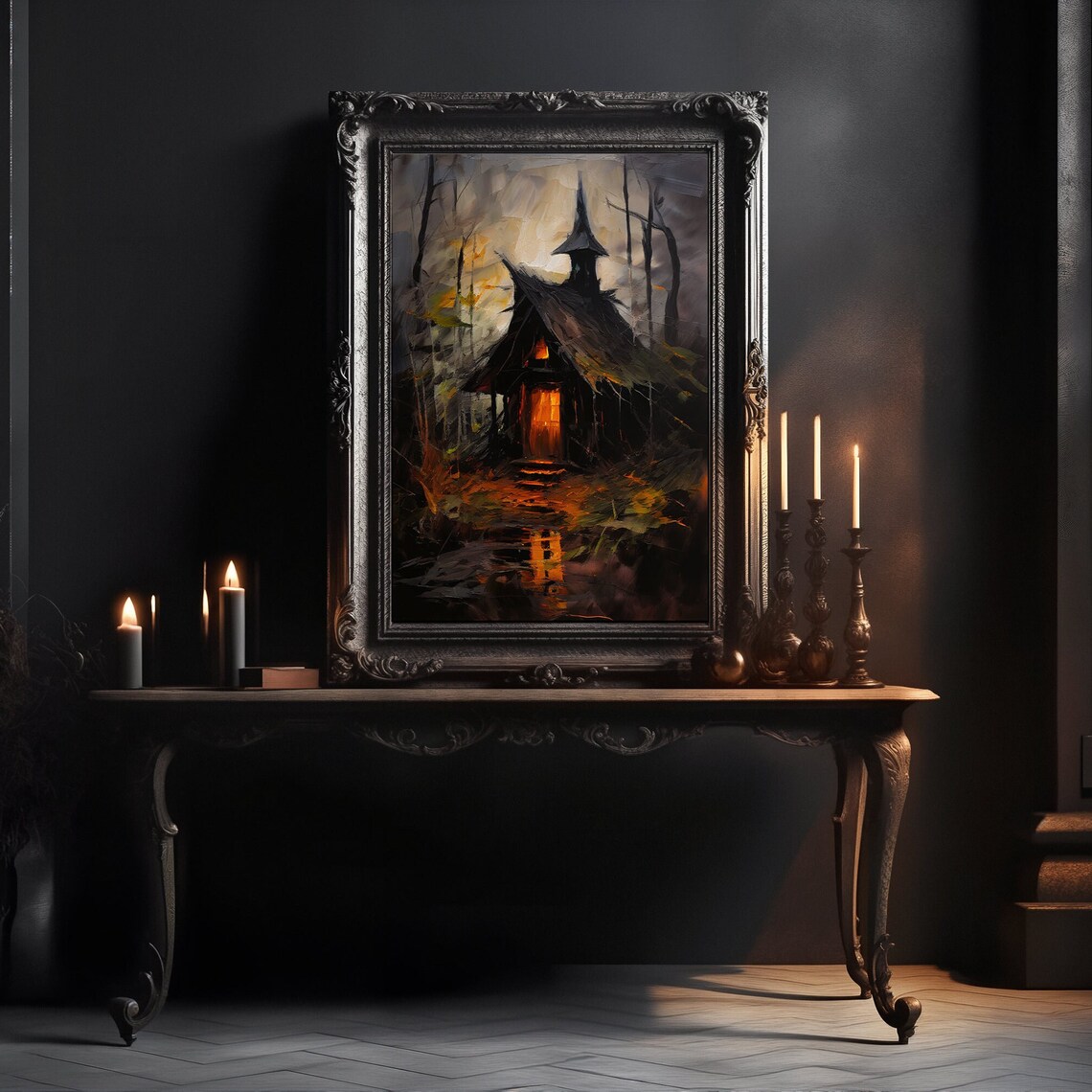 Witch's Hut in the Forest Oil Painting: Witchcraft, Witchy Poster ...