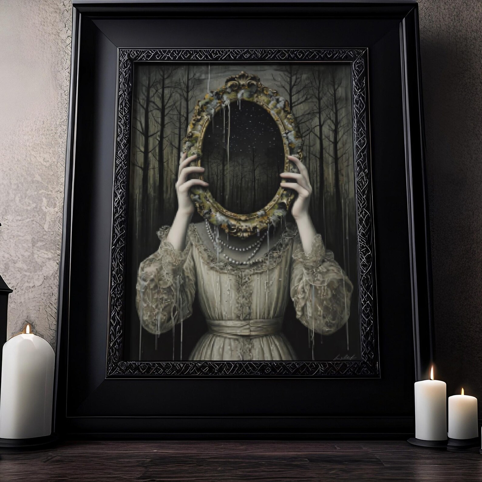Mysterious Mirror: Victorian Decor, Gothic Dark Art, Vintage Woman Art ...