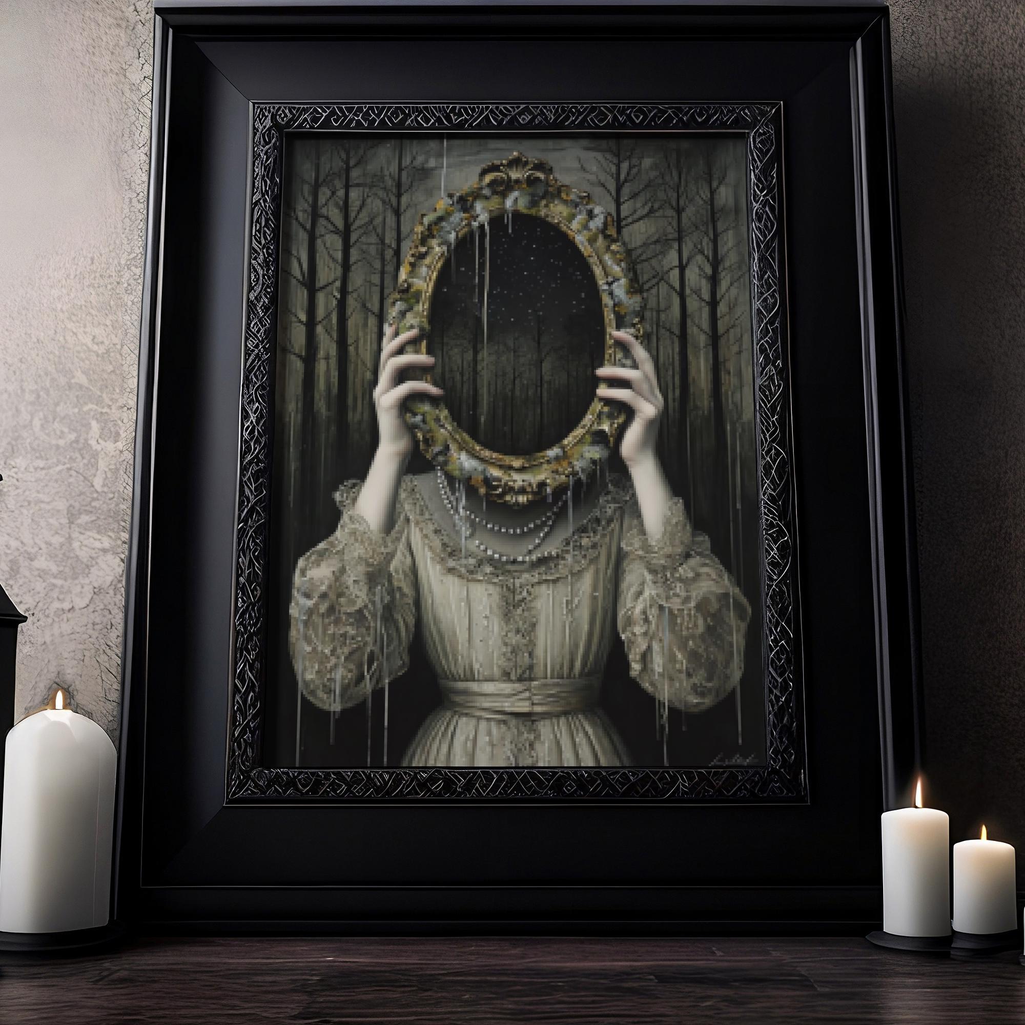 Mysterious Mirror: Victorian Decor, Gothic Dark Art, Vintage Woman Art ...