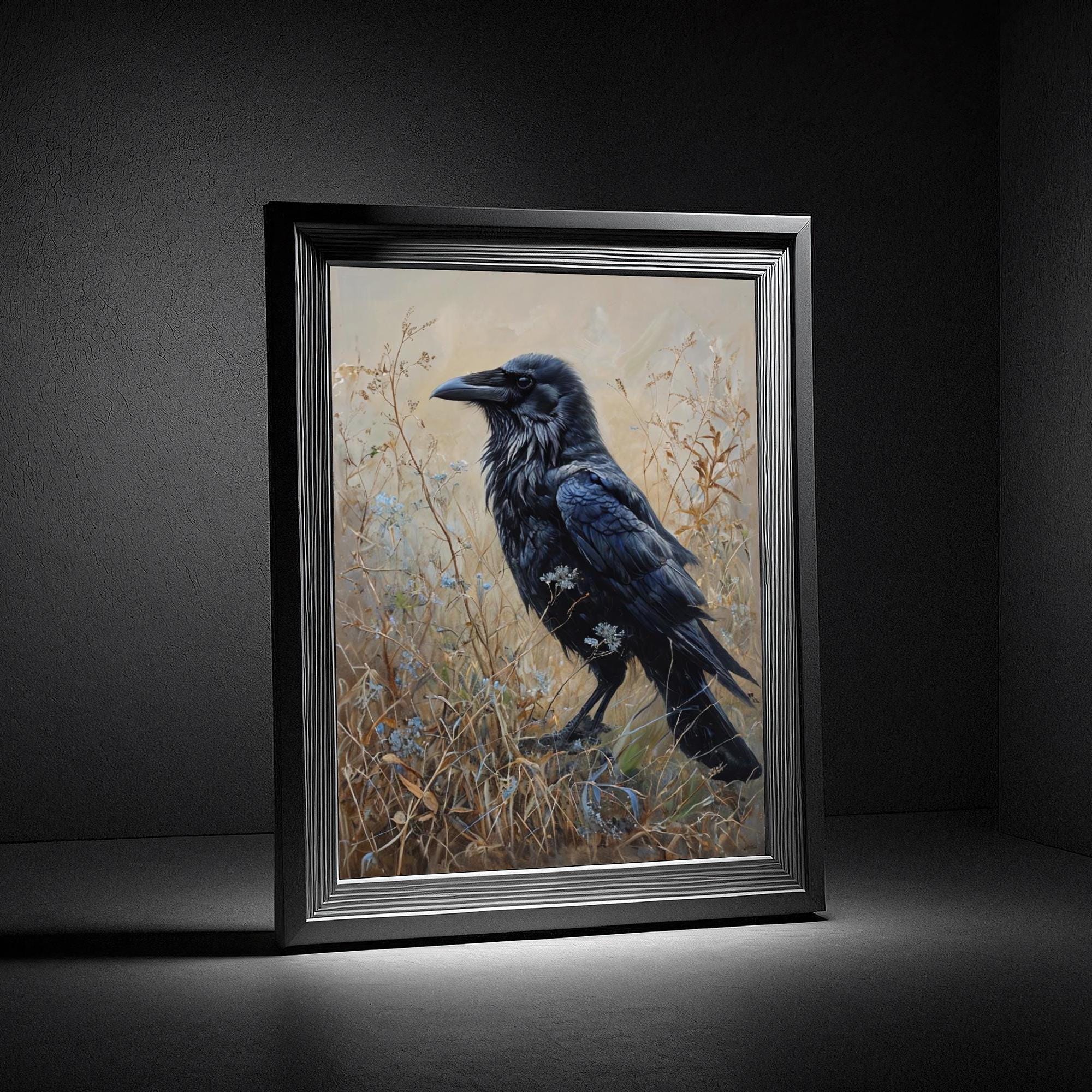 Raven in Willow Grass Art Print: Nature Vintage Poster, Dark Art Print ...