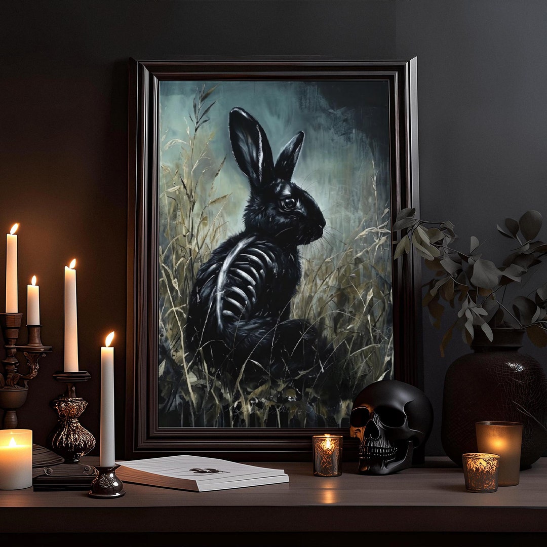 The Black Rabbit Art Print: Wildlife, Nature, Dark Cottagecore Print ...