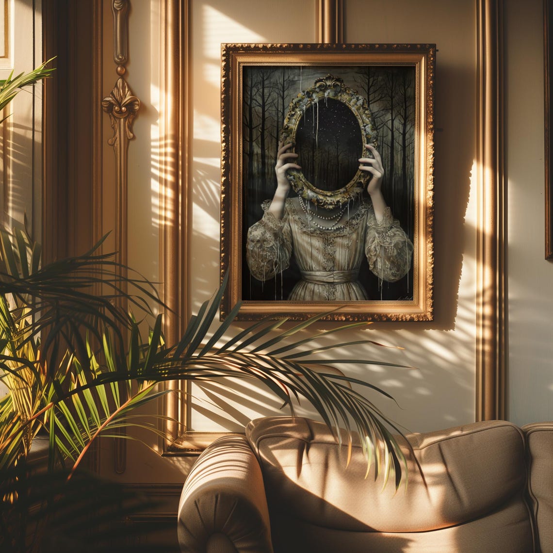 Mysterious Mirror: Victorian Decor, Gothic Dark Art, Vintage Woman Art ...