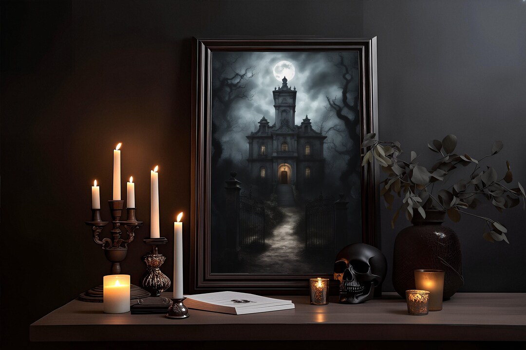 Horror Villa at Full Moon: Gothic Painting, Gothic Wall Decoration ...