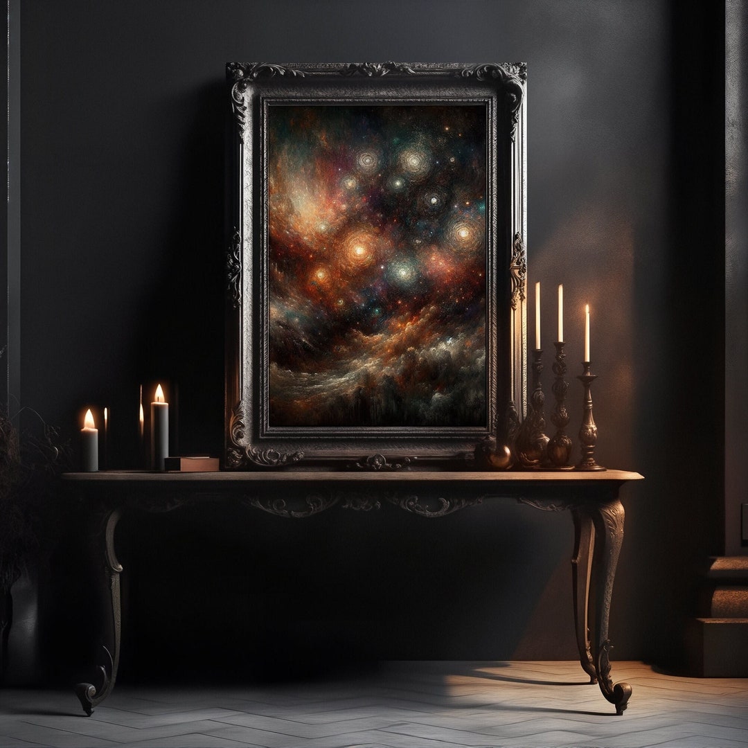 The Universe Oil Drawing: in the Vastness of Space, Melancholic ...