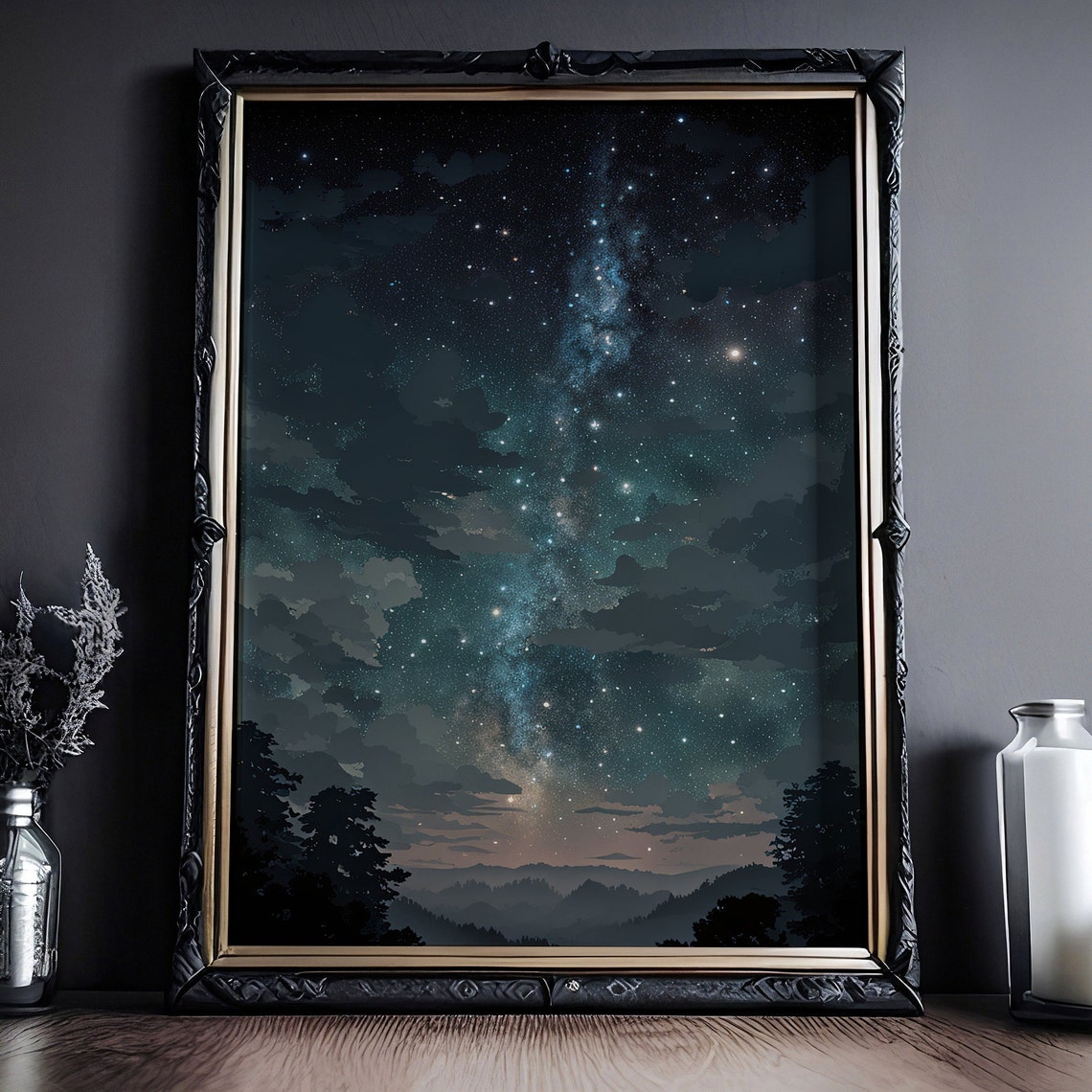 Glowing Starry Sky: Celestial Witchy, Magical Drawing, Vintage Poster ...