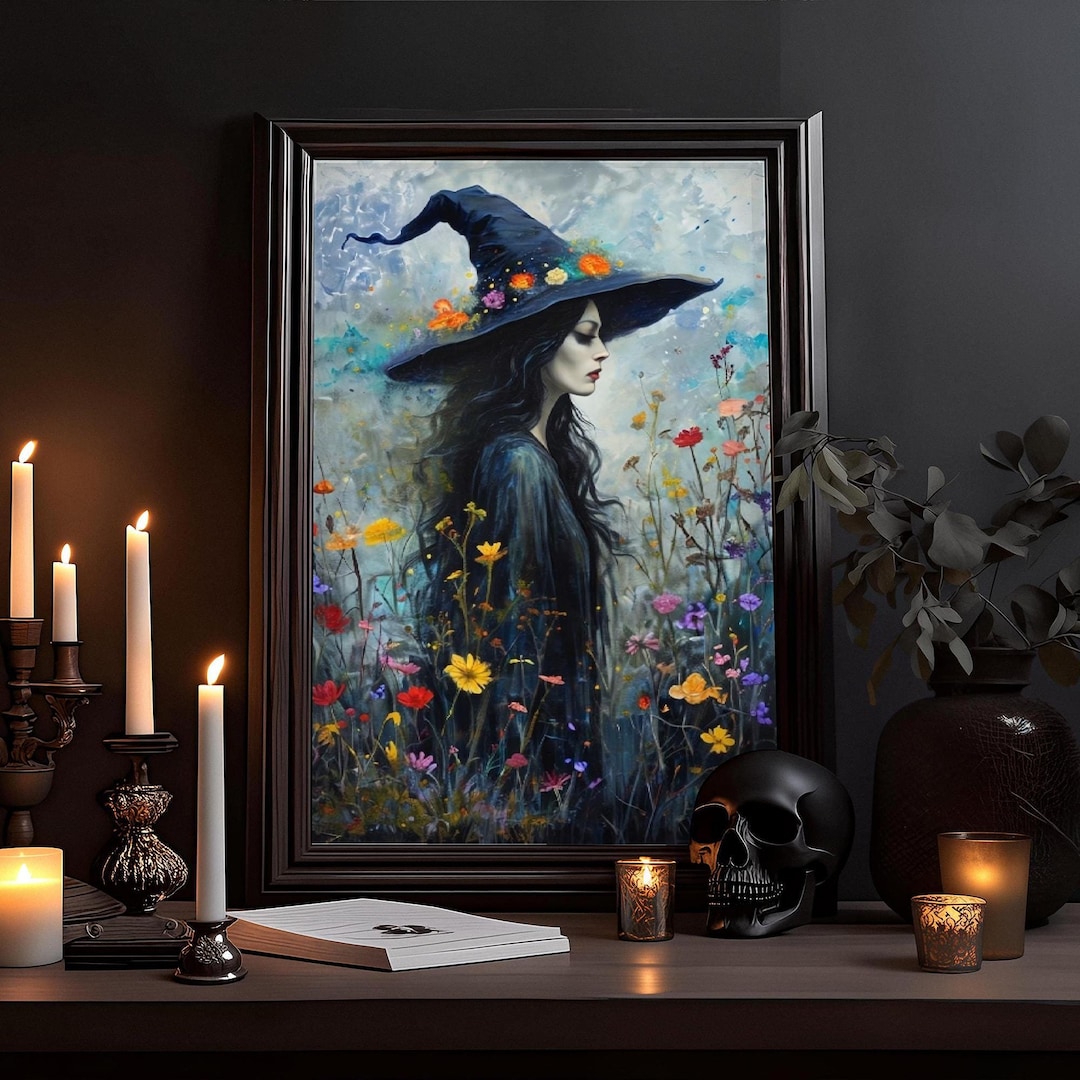 Witch in the Flower Field: Witchcraft, Witchy Poster, Witch Painting ...